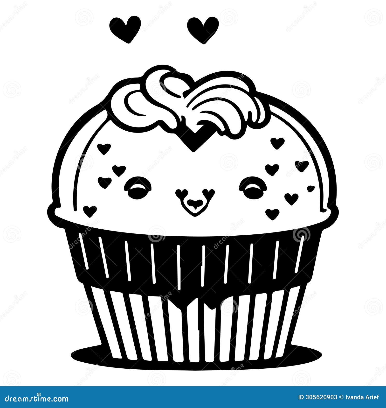 Monoline Cute Muffin with Heart Illustration Sketch Hand Draw Stock ...