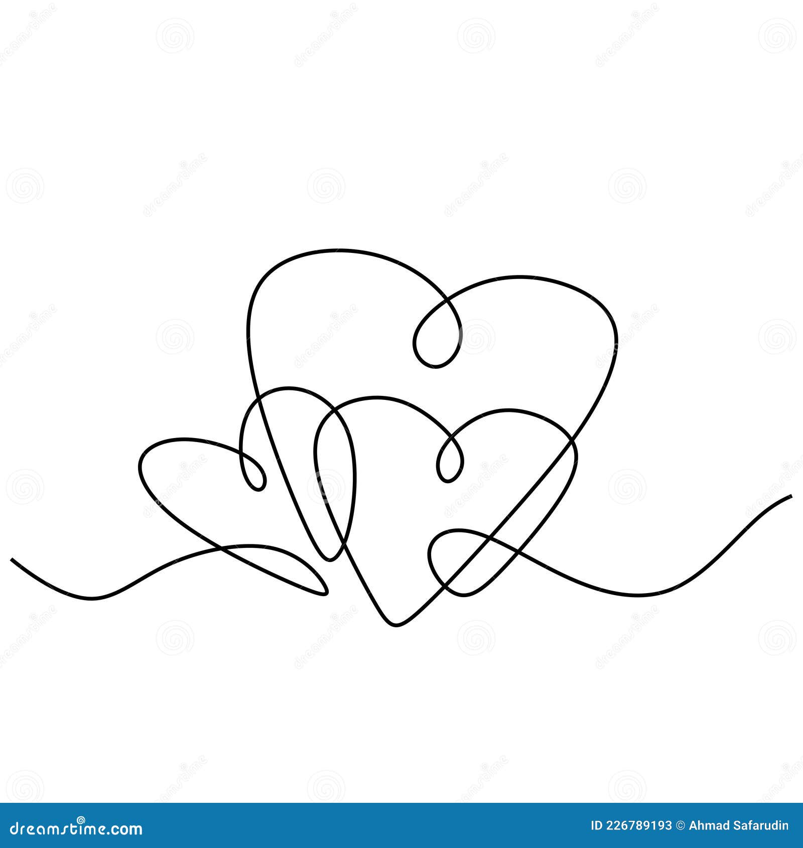 Monoline Three Hearts Embracing Continuous Line Drawing. Vector ...