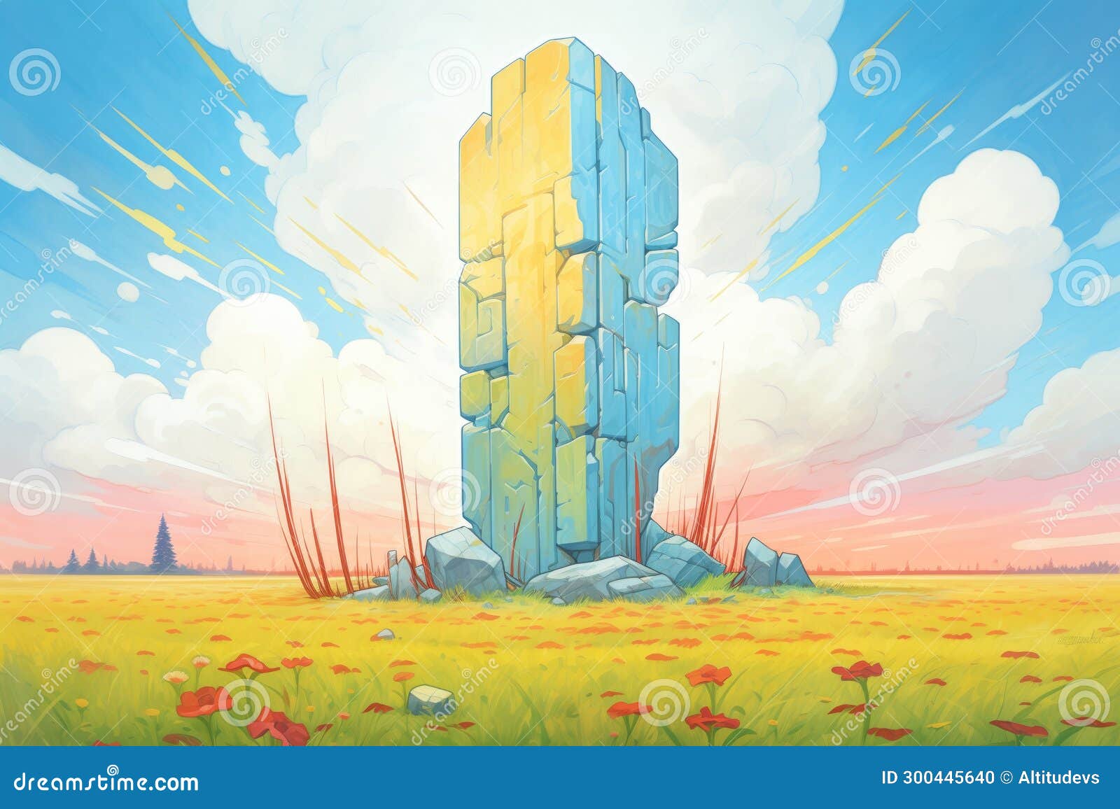 Monolith in a Field, Lightning Striking from Its Core Stock Photo ...