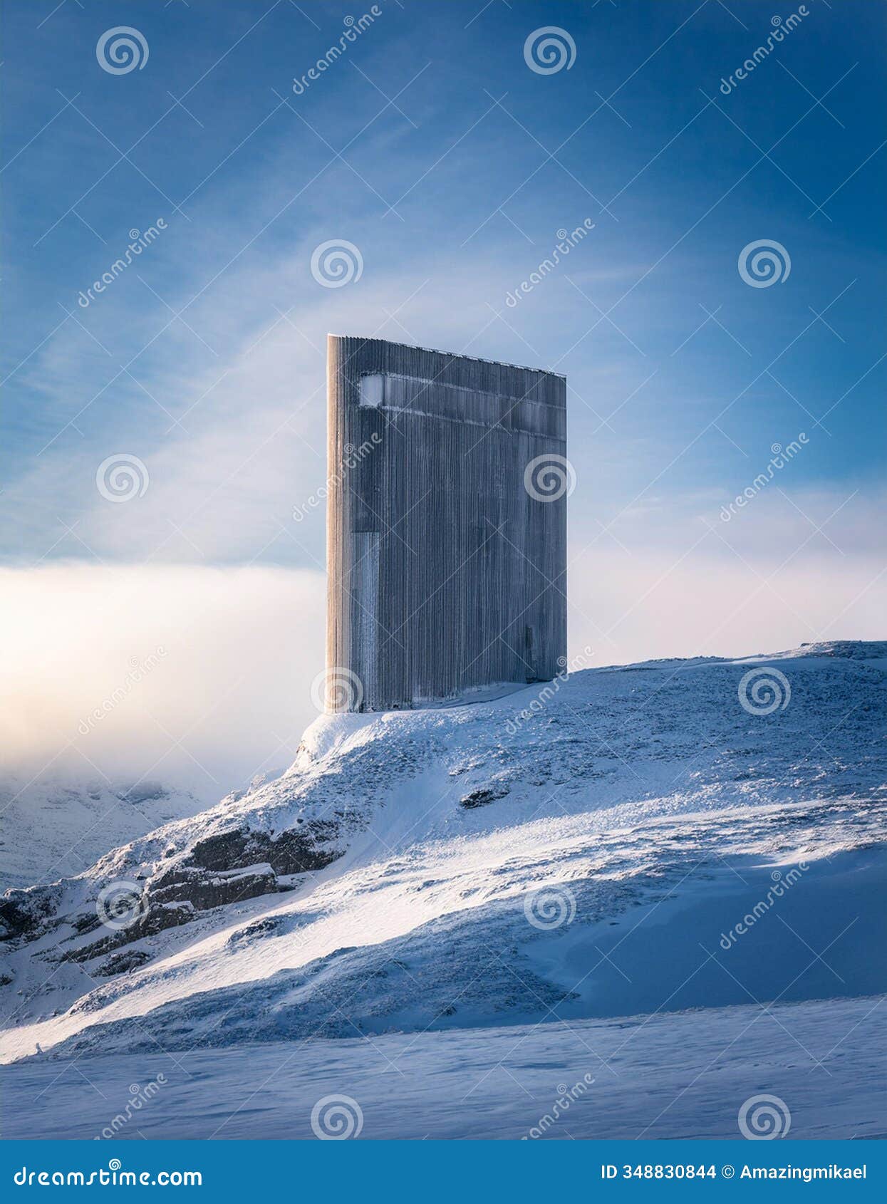 Monolithic Brutalist Tower in Snowy Scandinavian Mountains Stock ...