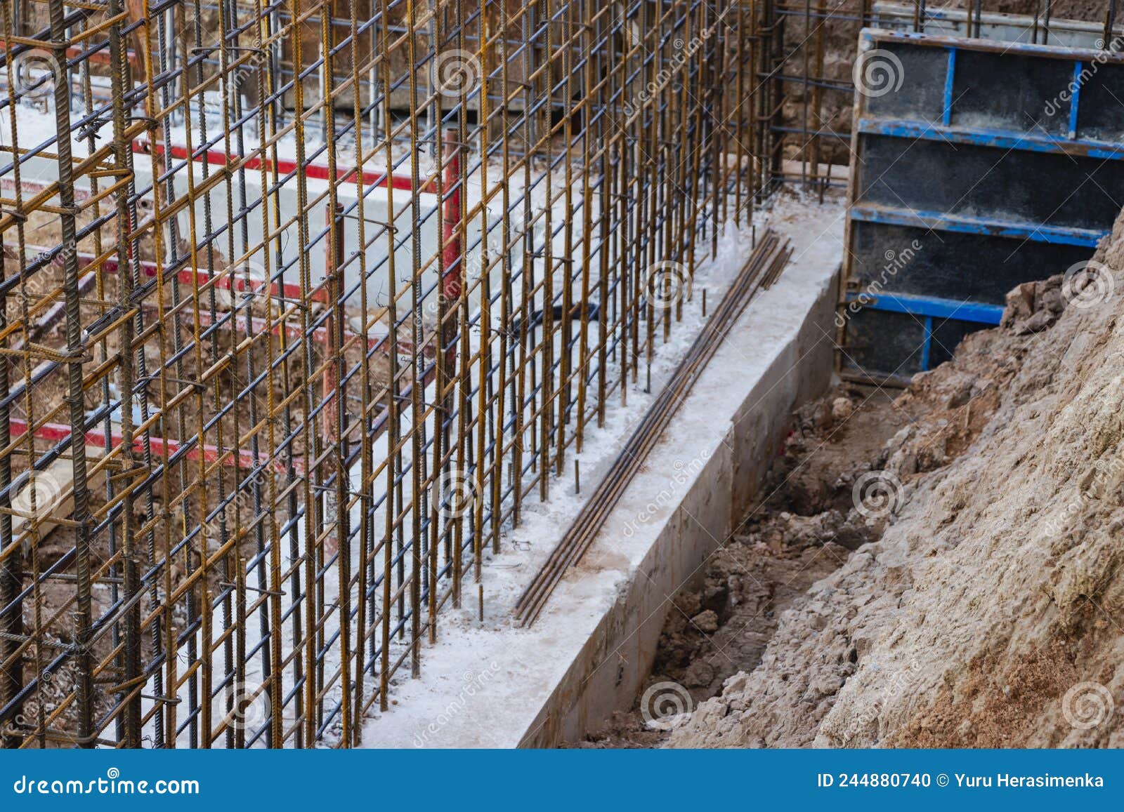 Monolithic Foundation with Metal Reinforcement. Forms Vertical Formwork ...