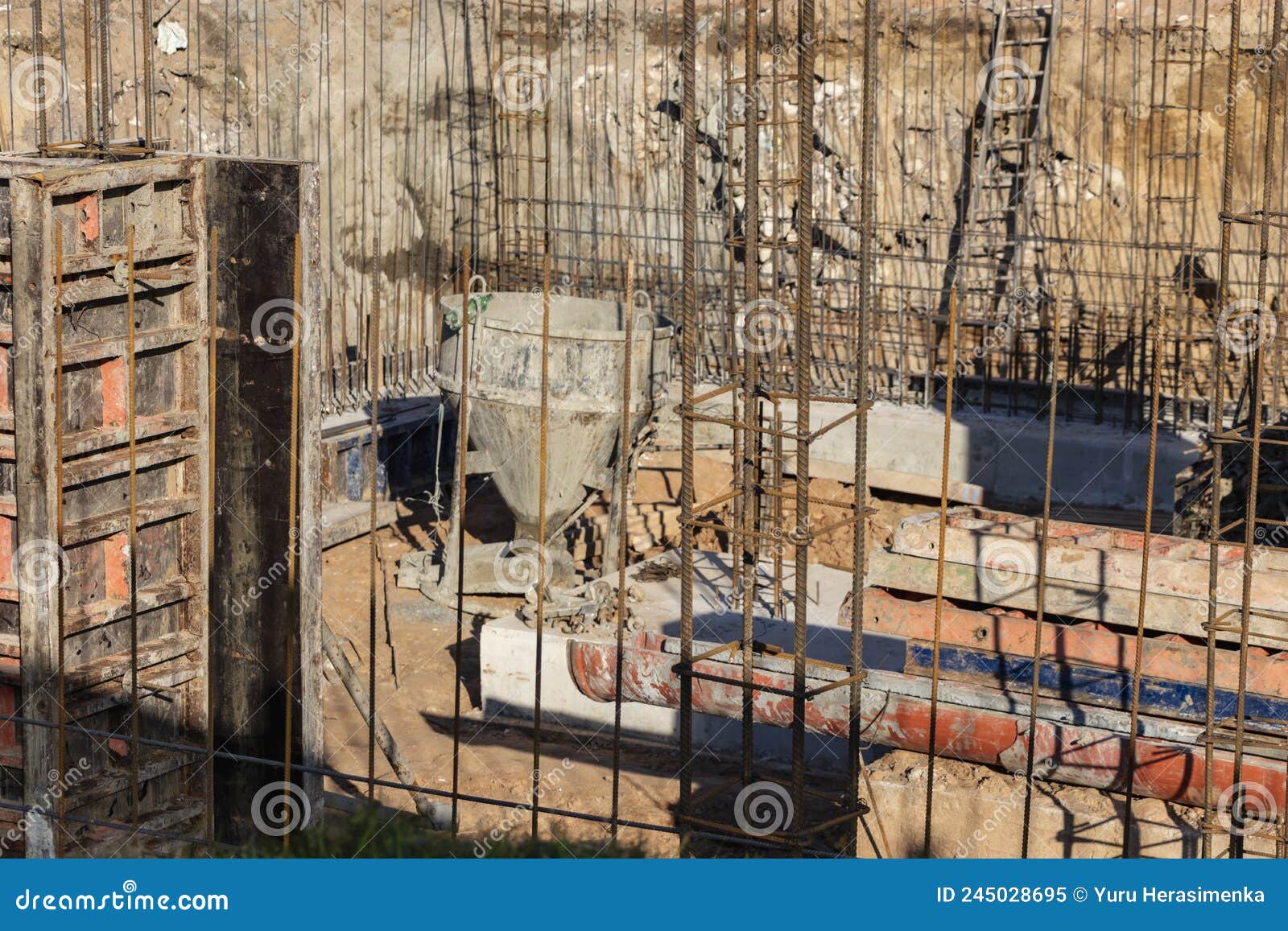 Monolithic Foundation with Metal Reinforcement. Forms Vertical Formwork ...