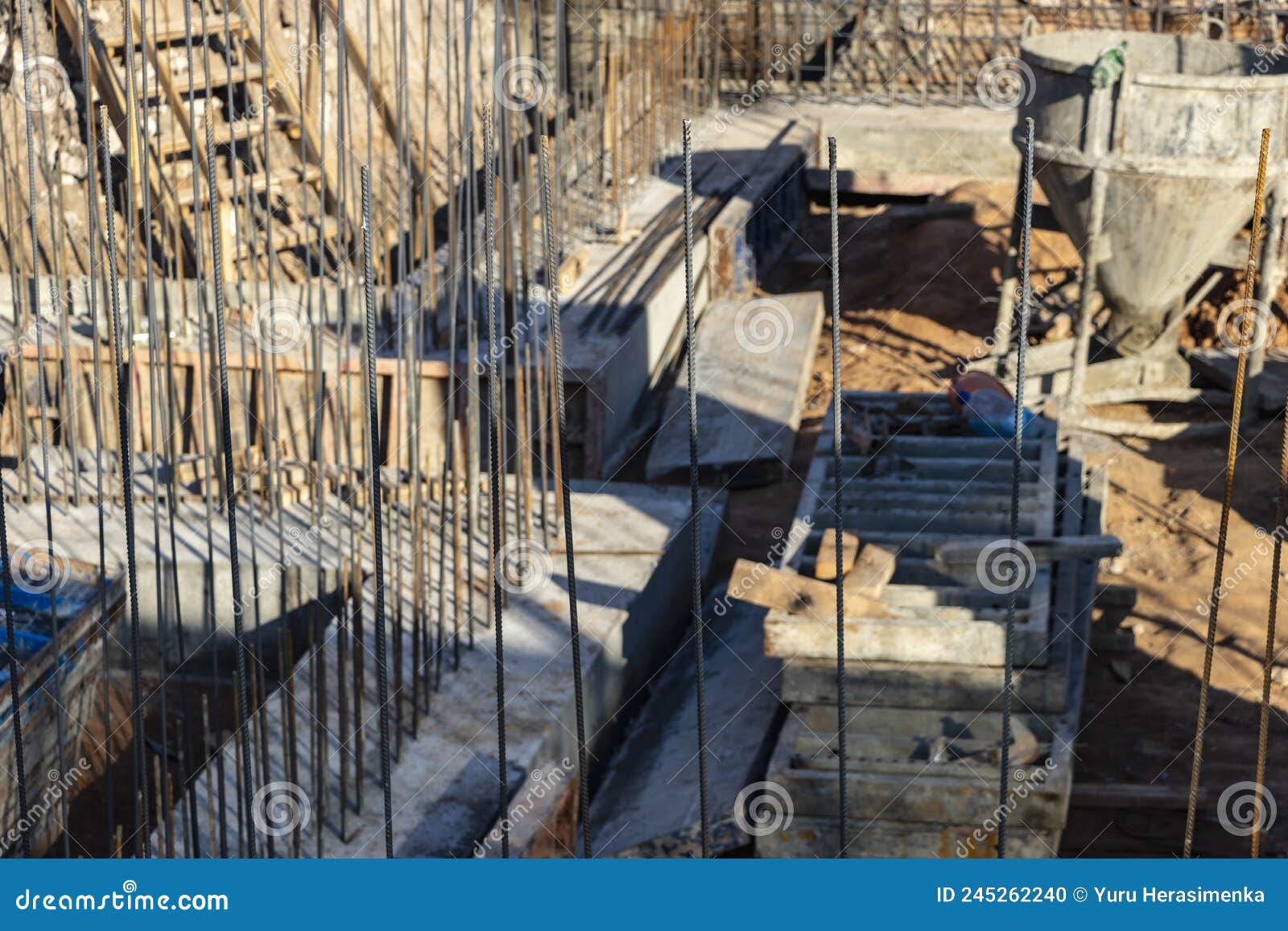 Monolithic Foundation with Metal Reinforcement. Forms Vertical Formwork ...