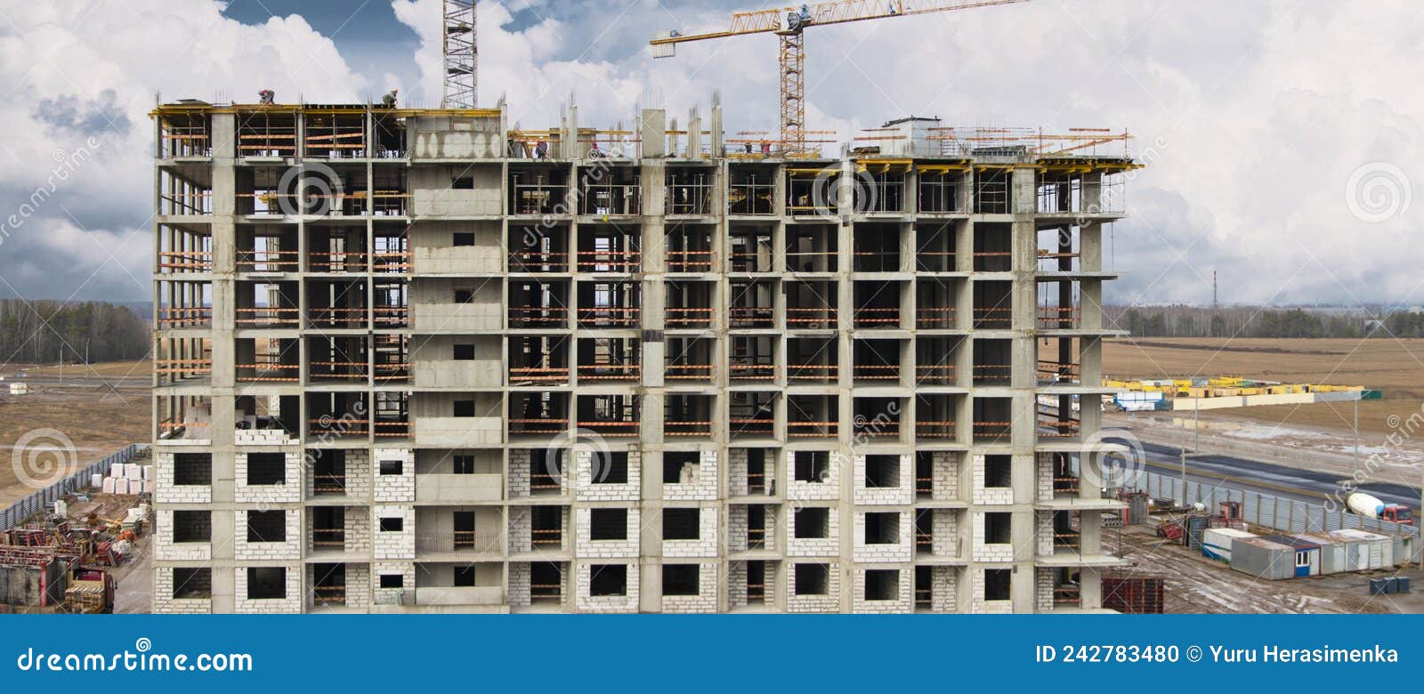 Monolithic Frame Construction of the Building. Solid Walls of Concrete ...