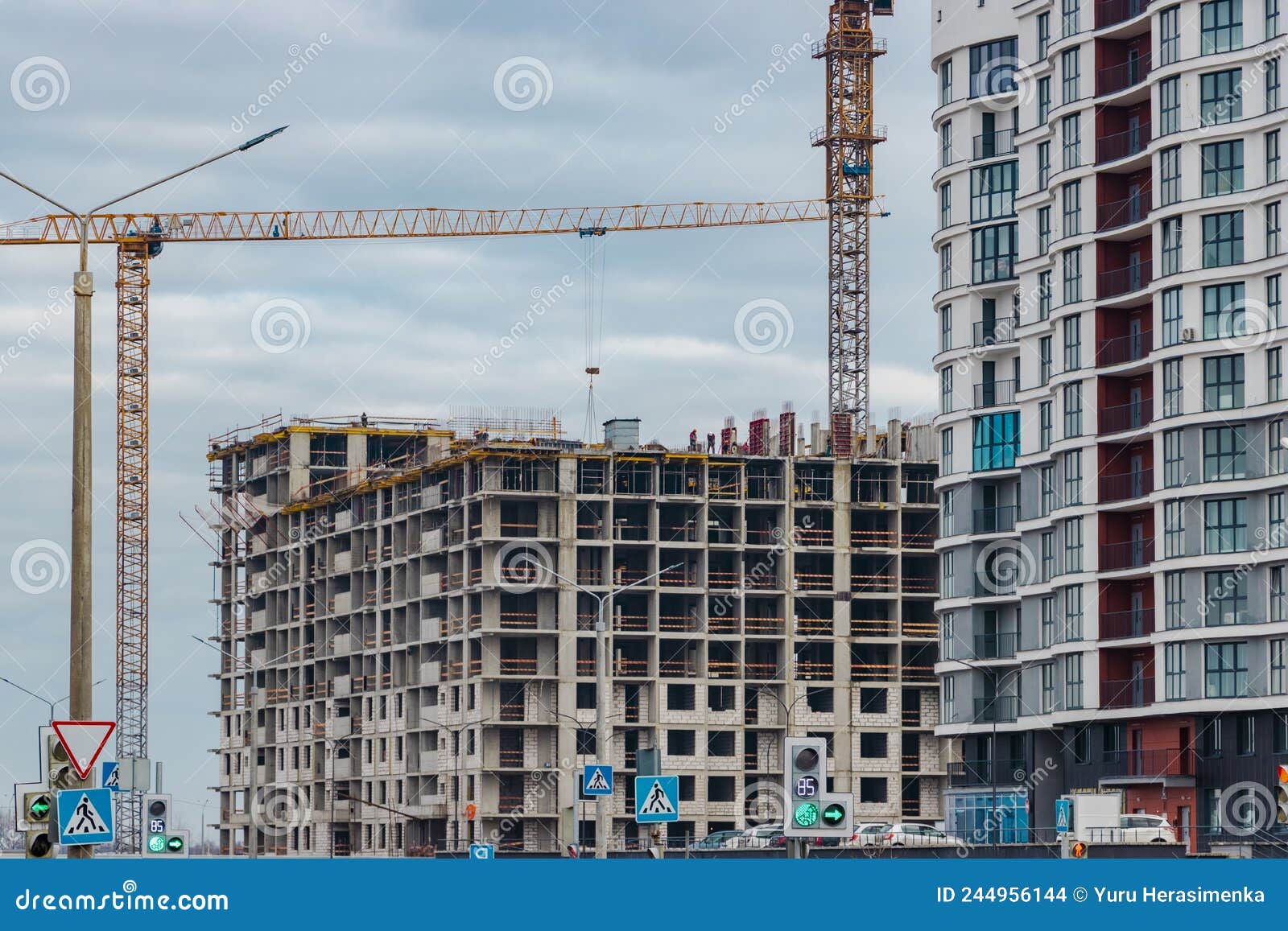 Monolithic Frame Construction of the Building. Solid Walls of Concrete ...
