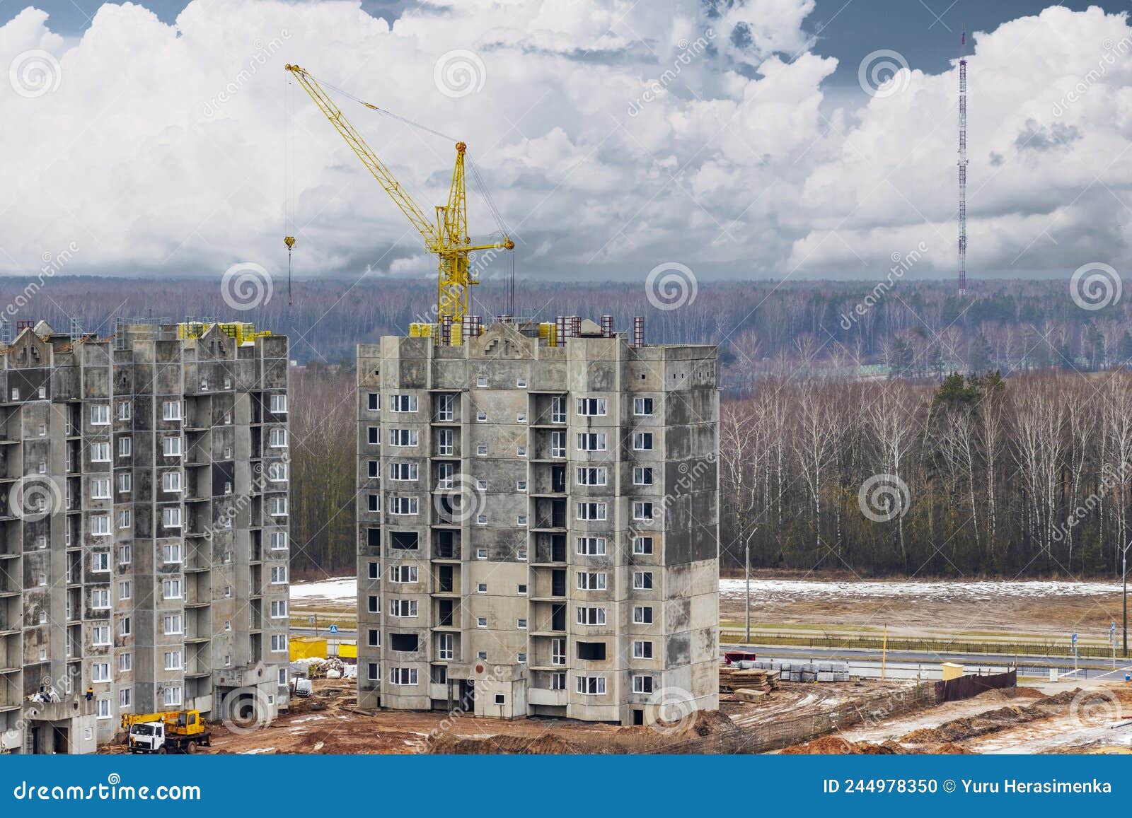 Monolithic Frame Construction of the Building. Solid Walls of Concrete ...