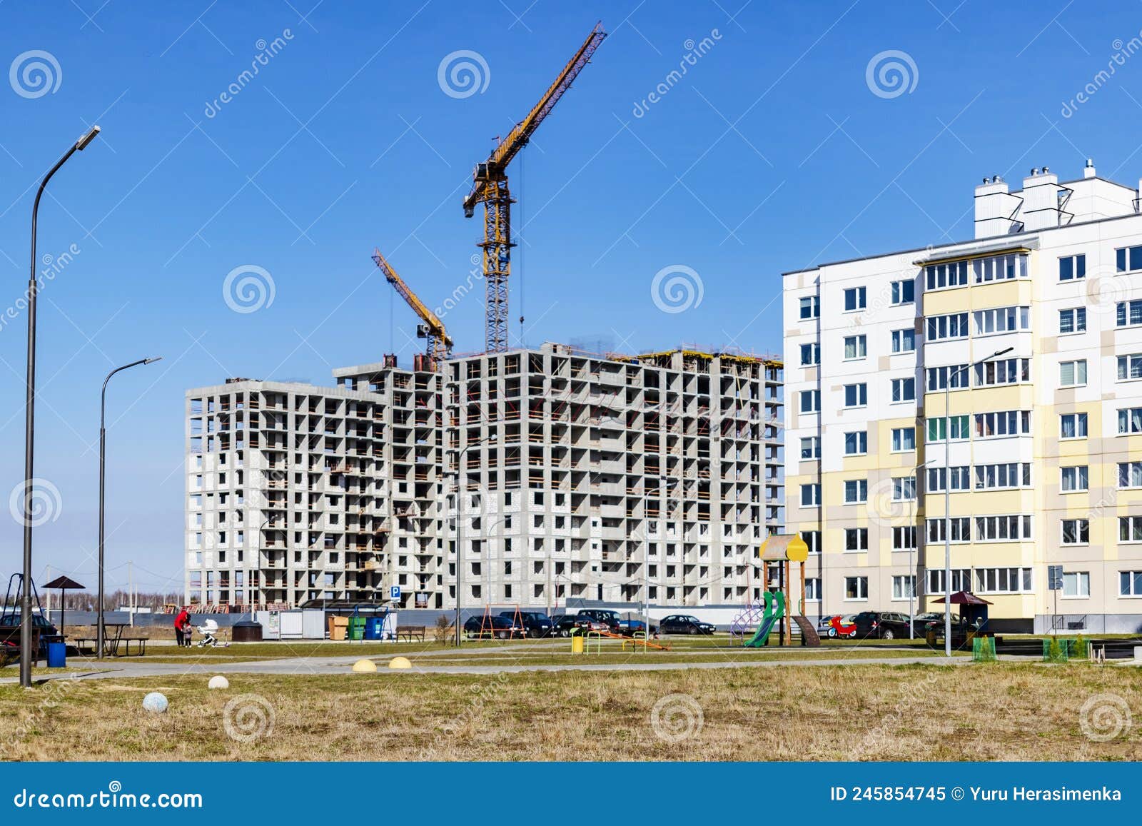 Monolithic Frame Construction of the Building. Solid Walls of Concrete ...