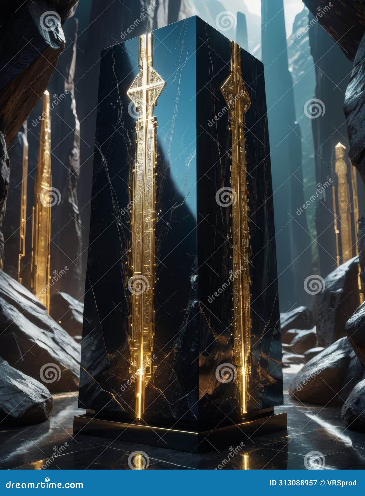 Monolithic Light Structure in Cavern Stock Image - Image of towering ...