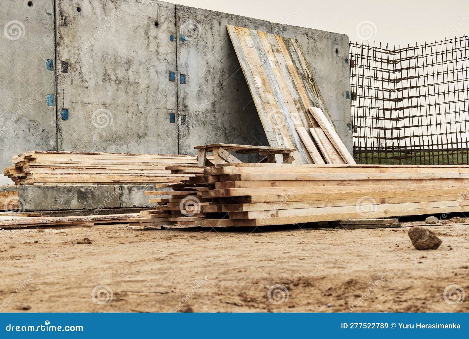 Monolithic Reinforced Concrete Work at the Construction Site. Boards ...