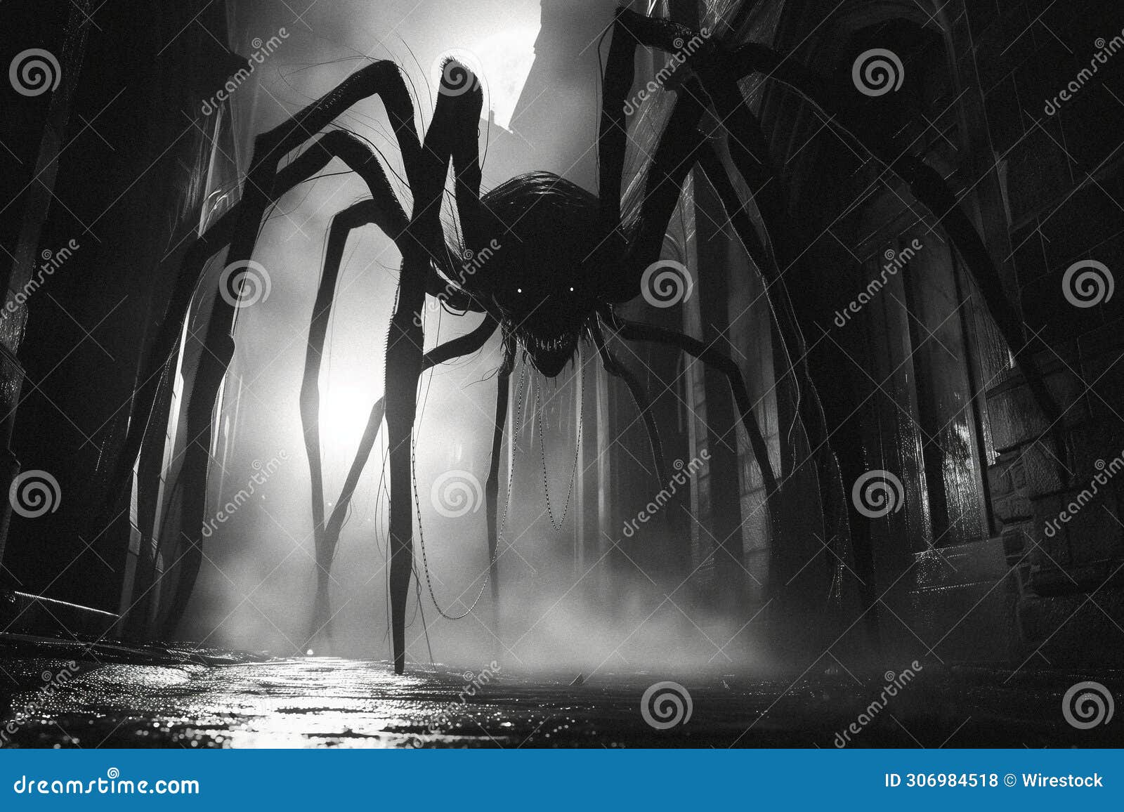 Monolithic Spider Creature Enshrouded in Mist, AI-generated. Stock ...