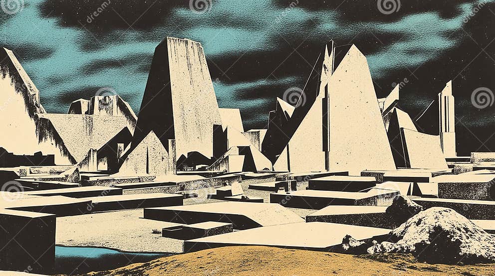 Monolithic Structures Under a Dynamic Sky at Dusk Stock Image - Image ...