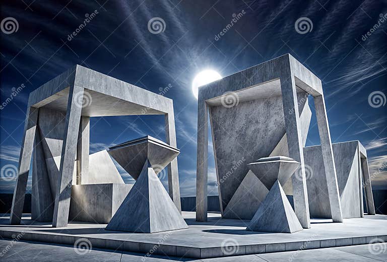Monolithic Structures Under a Dynamic Sky at Dusk Stock Photo - Image ...