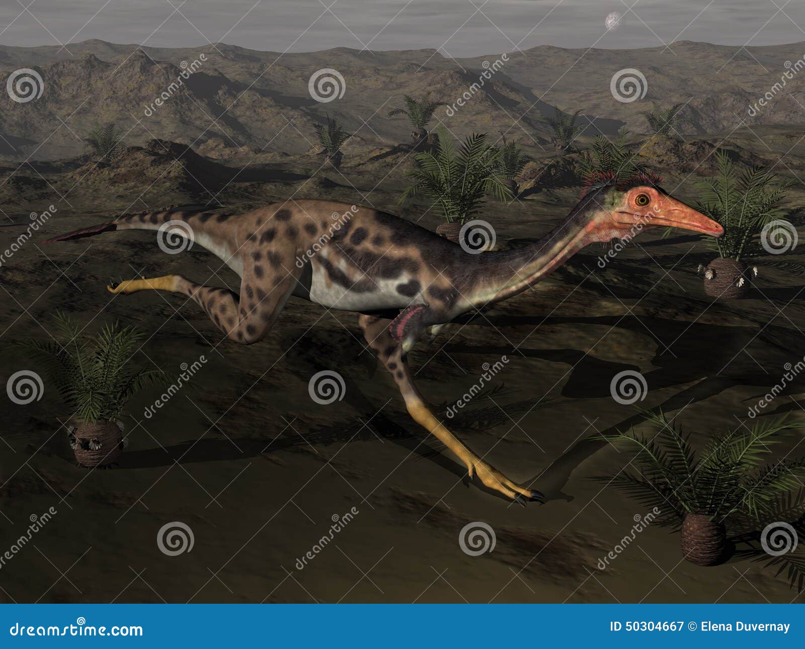 Mononykus Dinosaur by Night - 3D Render Stock Illustration ...