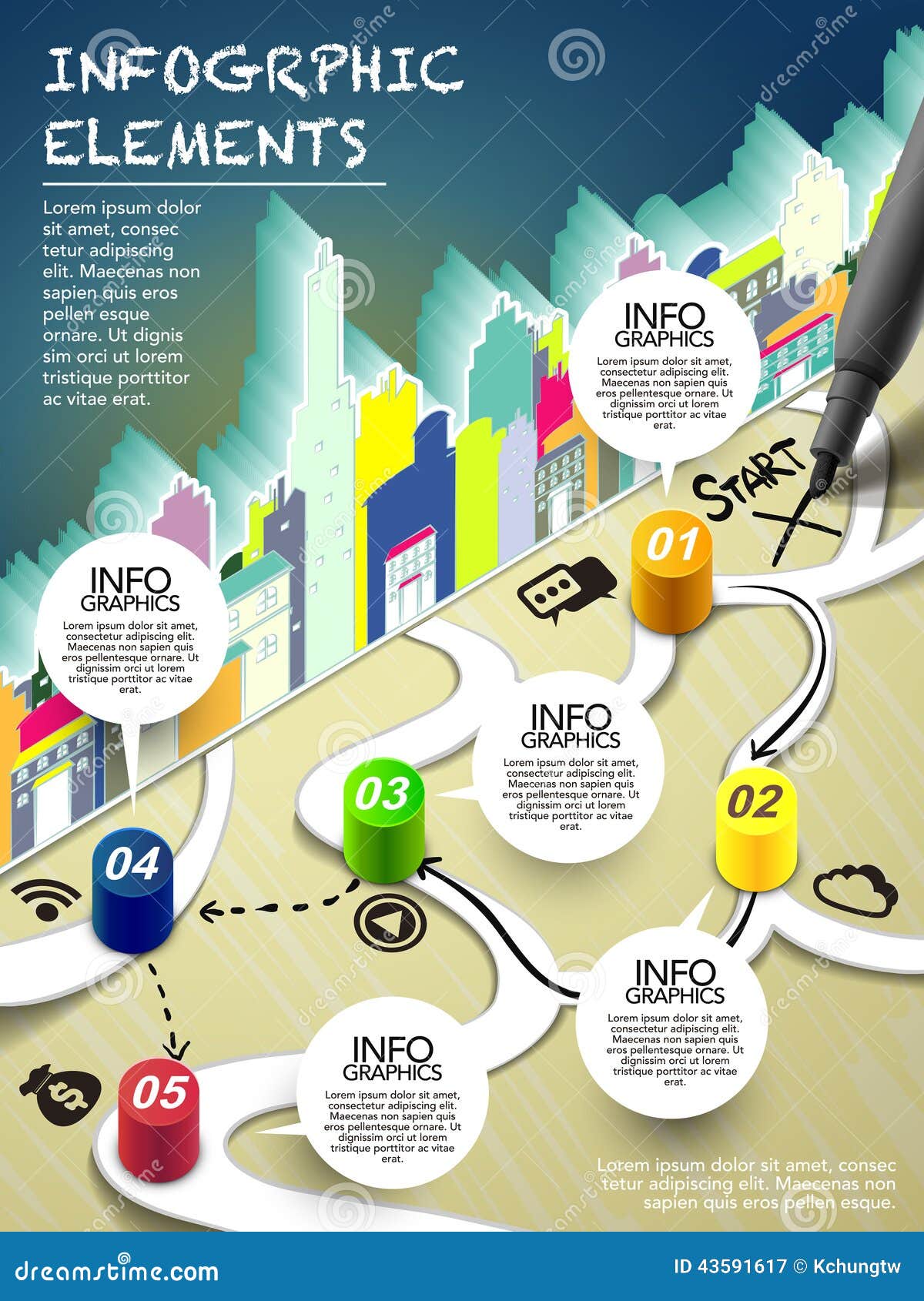 Monopoly Style Infographic with Pen Writing Start on Map Stock Vector ...