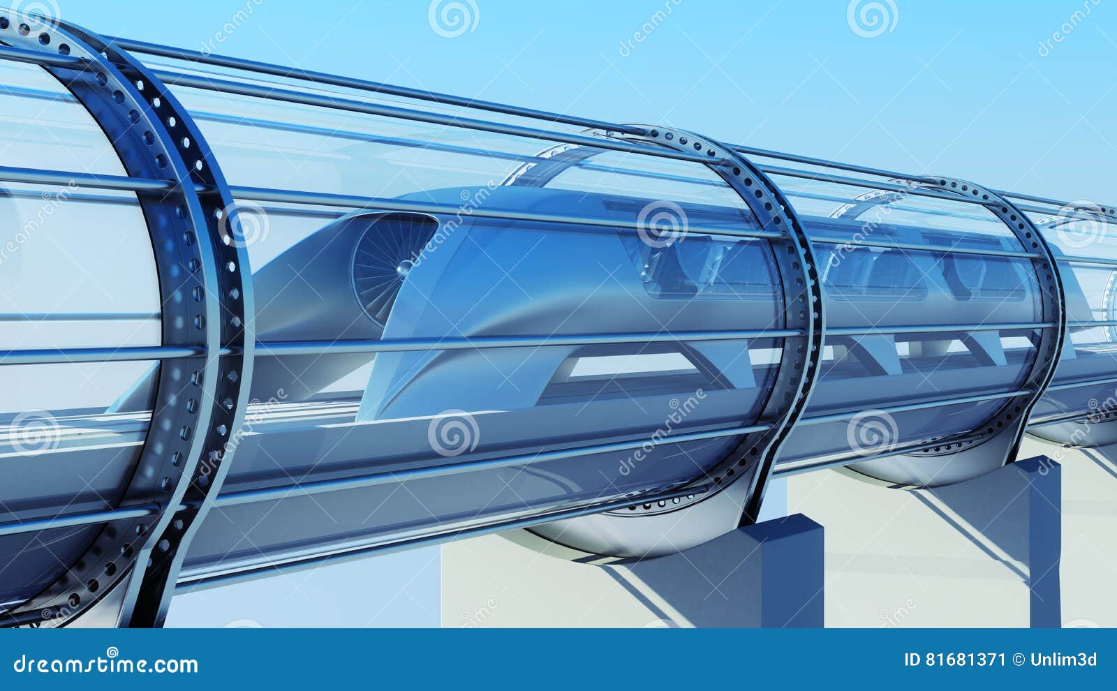Monorail Futuristic Train in Tunnel. 3d Rendering Stock Illustration ...