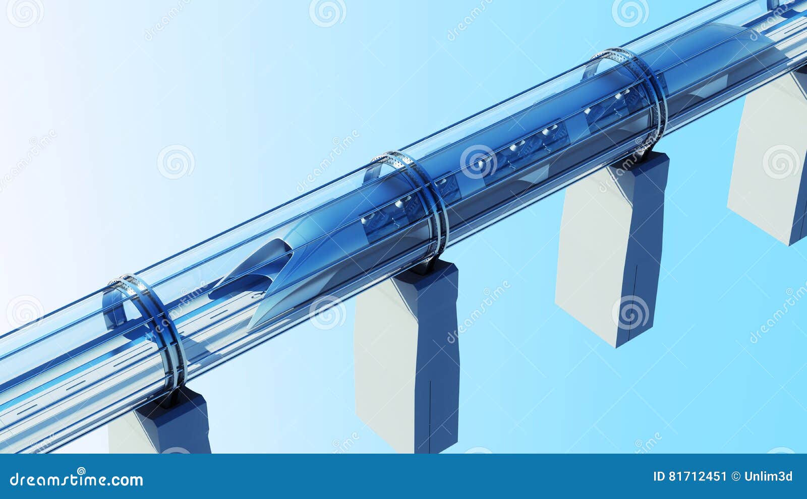 Monorail Futuristic Train in Tunnel. 3d Rendering Stock Illustration ...