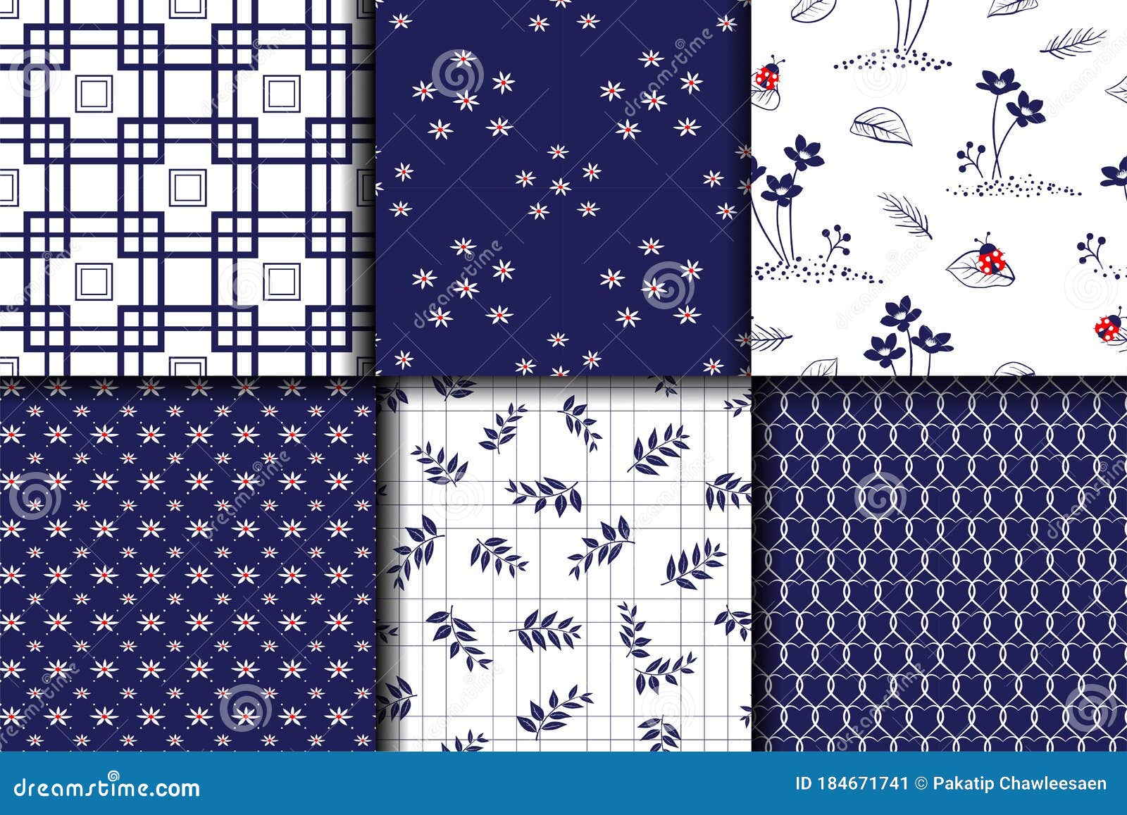 Monotone Blue Set Collection Seamless Pattern for Decorative,fabric ...