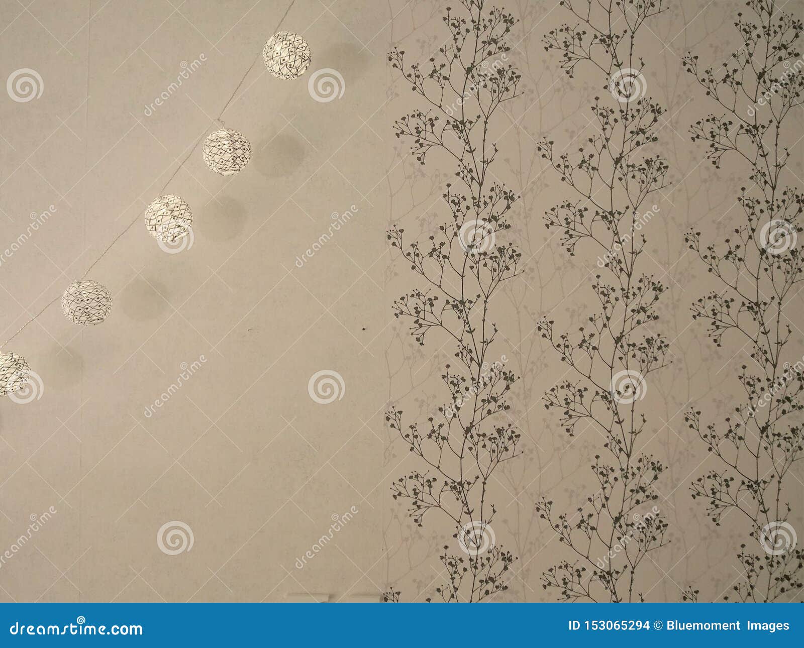 Interior Design Example Wall Paper and Chain Lamps Stock Photo - Image ...