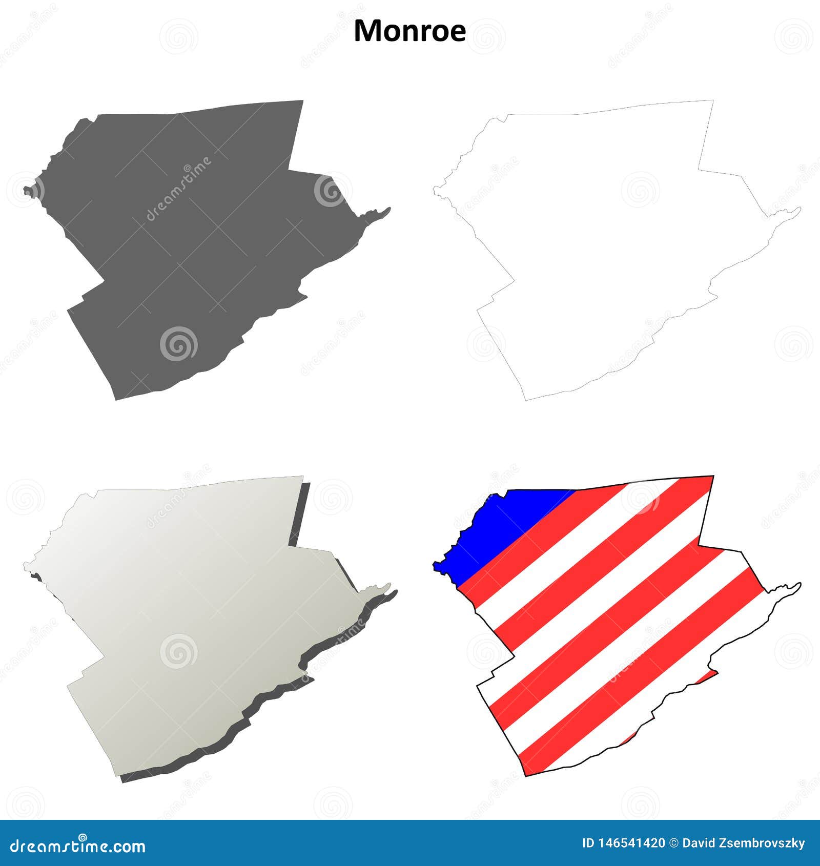 Map Of Monroe County In Pennsylvania State On White Background. Single ...