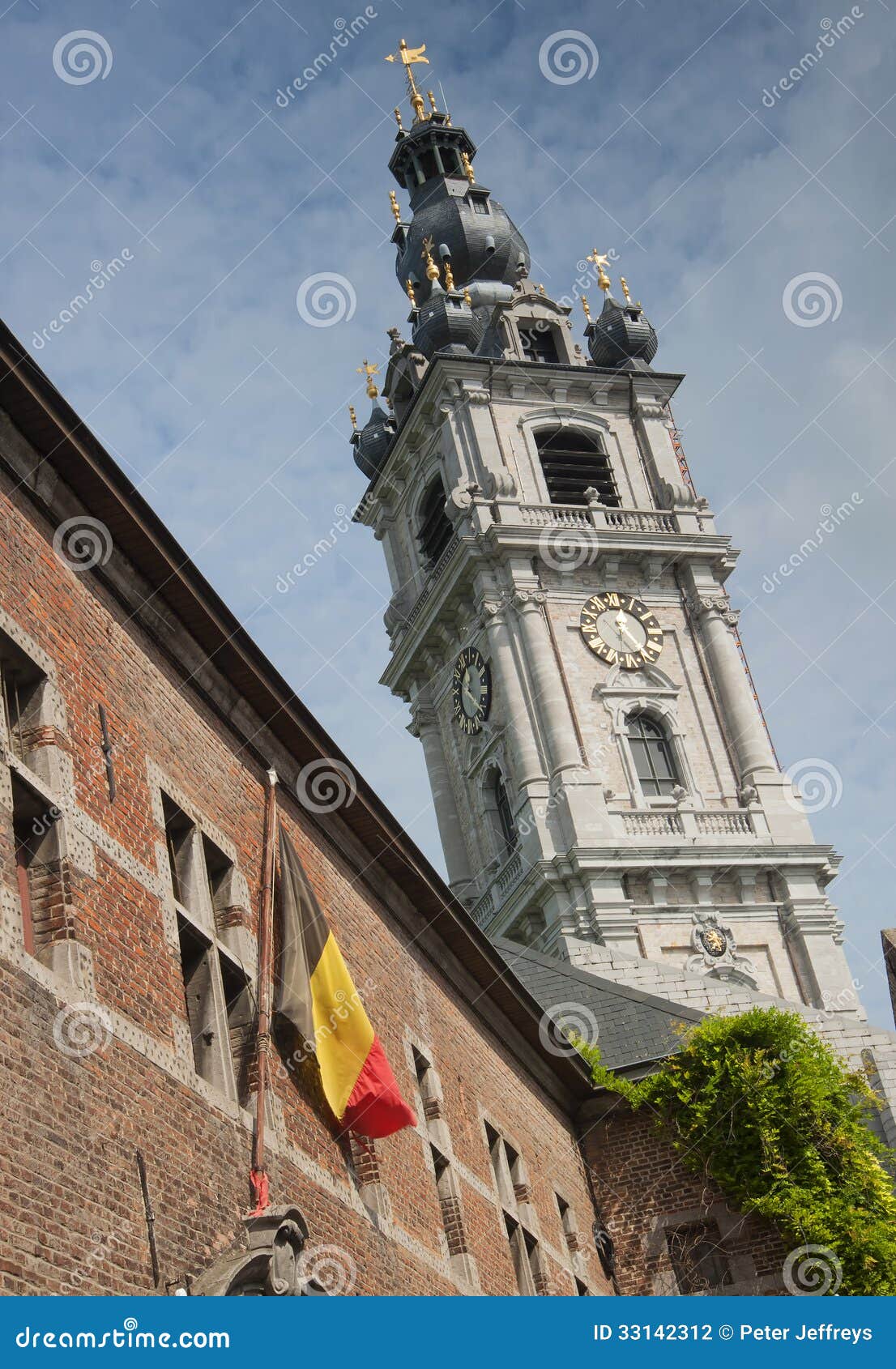 Mons belfry stock photo. Image of place, belfry, flag - 33142312