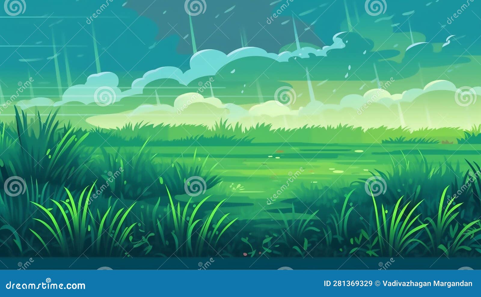 Monsoon landscape stock illustration. Illustration of natural - 281369329