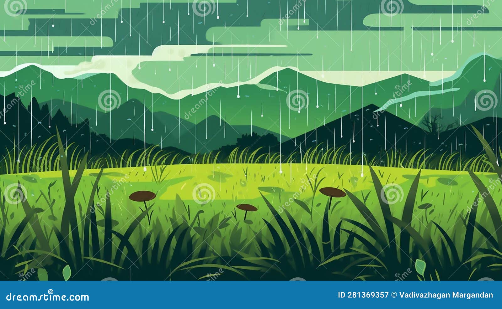 Monsoon landscape stock illustration. Illustration of grass - 281369357