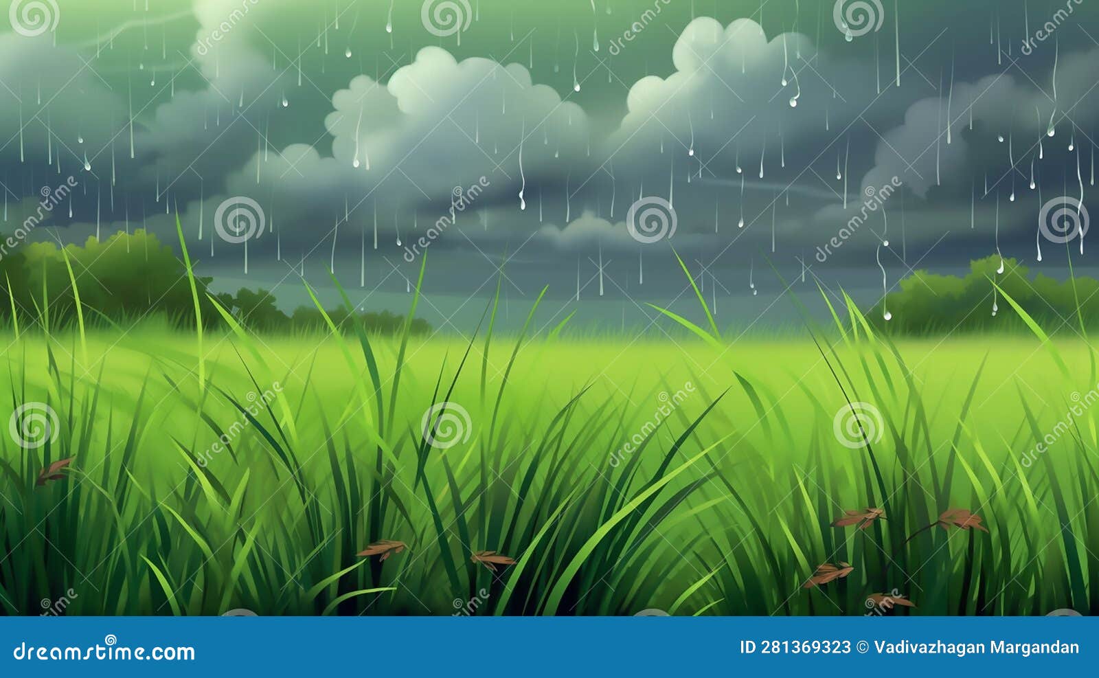 Monsoon landscape stock illustration. Illustration of horizon - 281369323