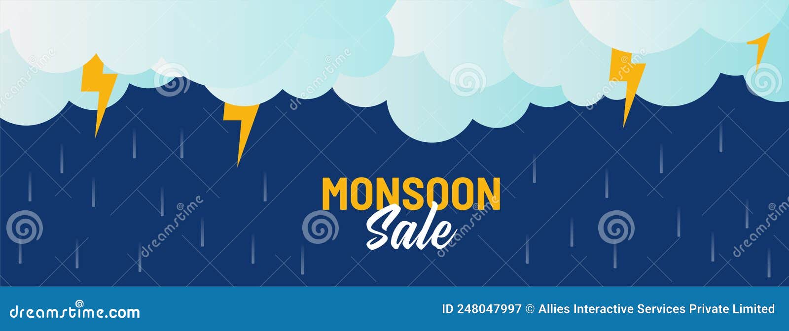 Monsoon Sale Banner or Header Design with Thunderstorms on Blue Stock ...
