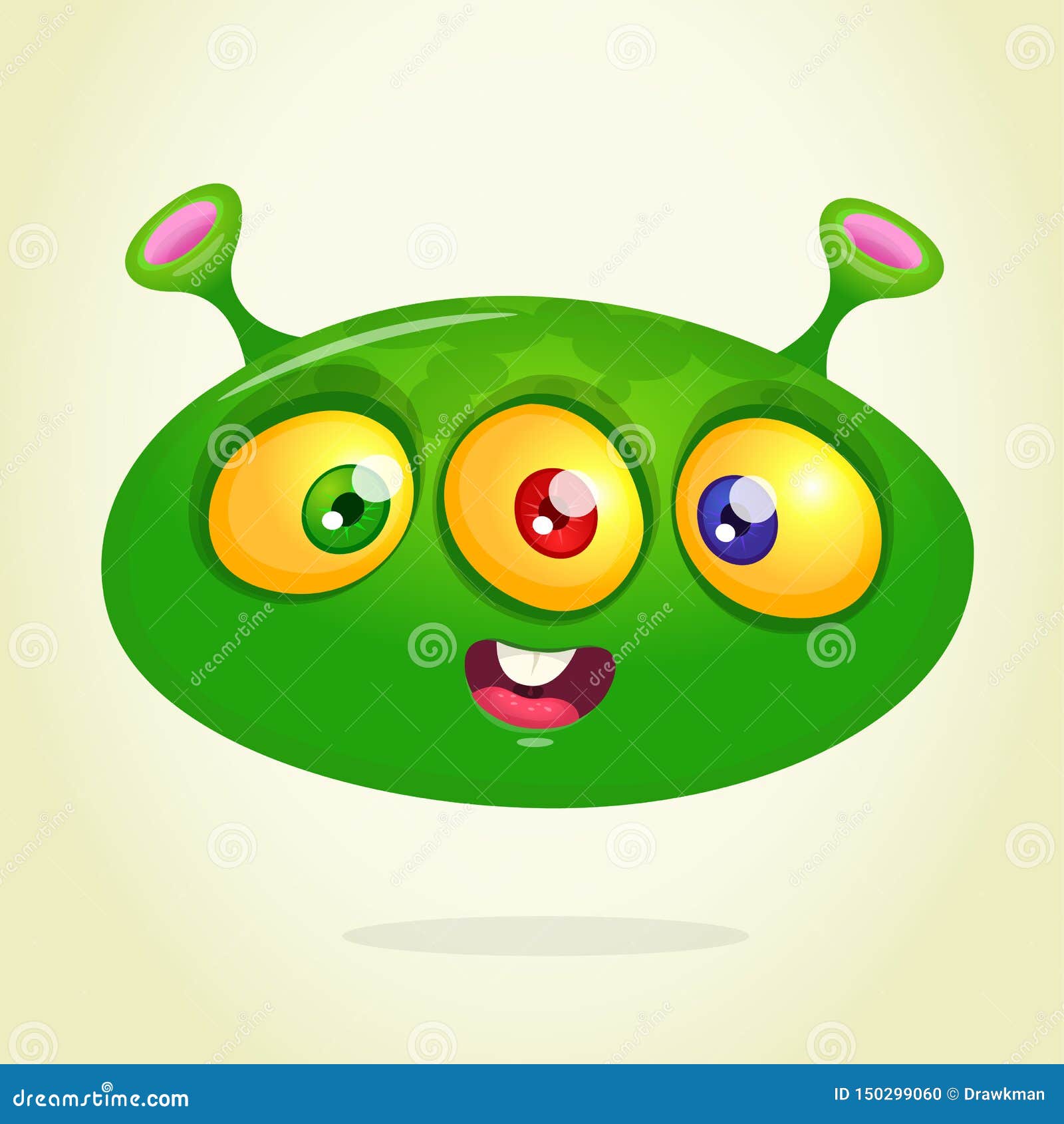 Cartoon Cute Green Alien Character with Antenna. Stock Vector ...
