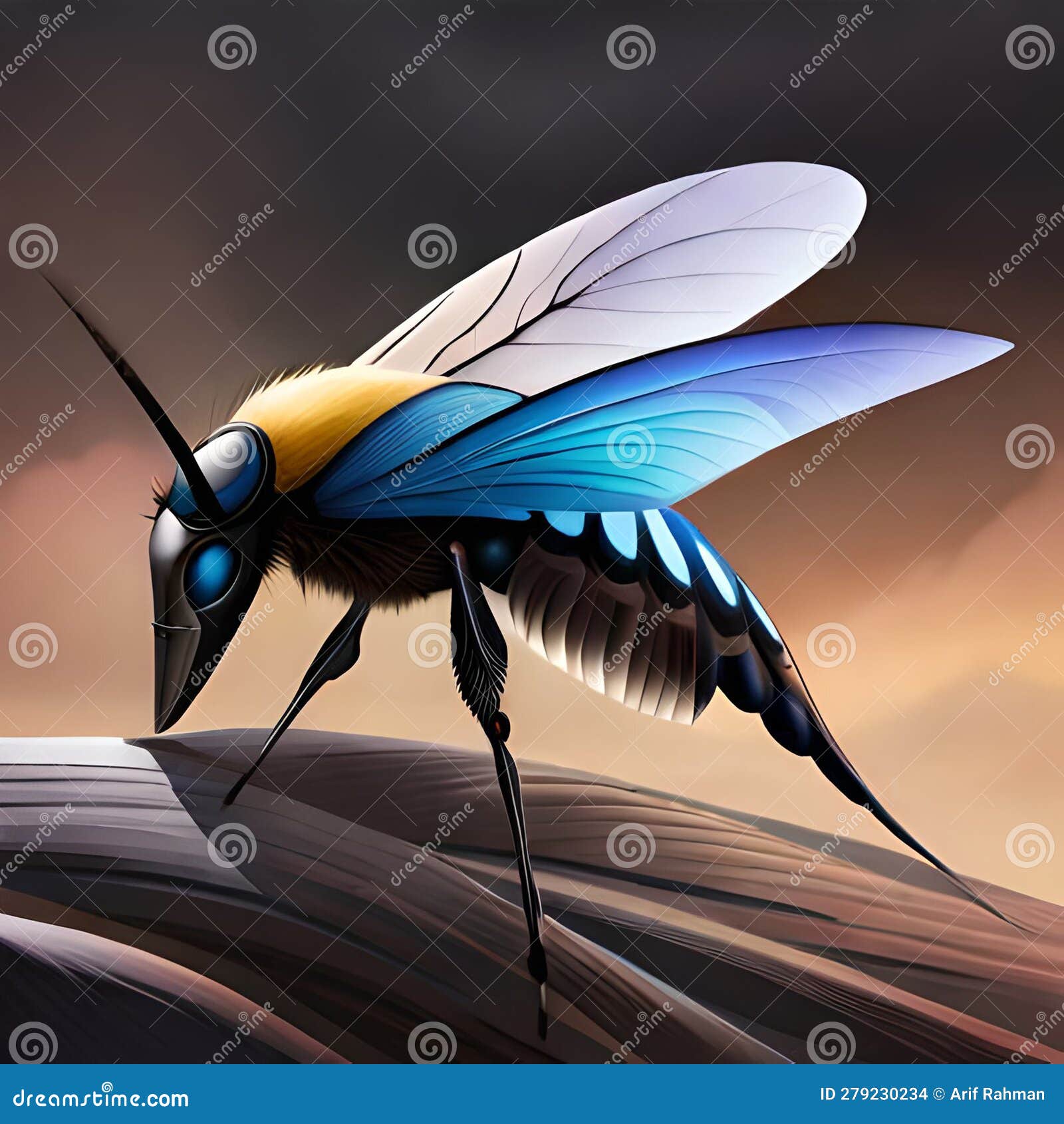 Monster Bee Illustration in Blue Color Stock Illustration ...