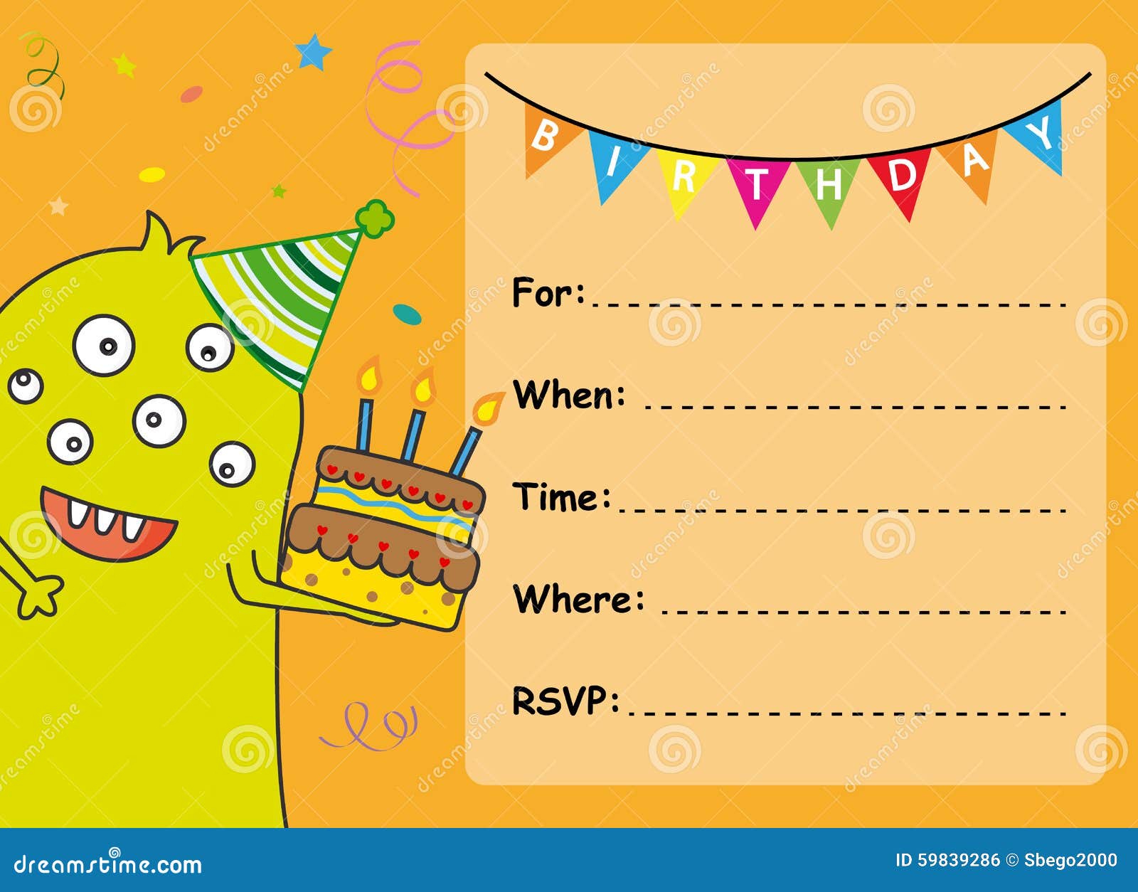 Monster Birthday Card Vector Illustration | CartoonDealer.com #59839286