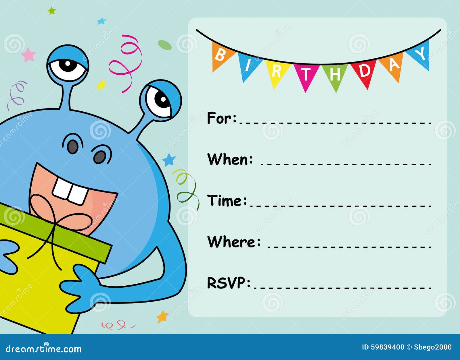 Monster birthday card stock vector. Illustration of yellow - 59839400