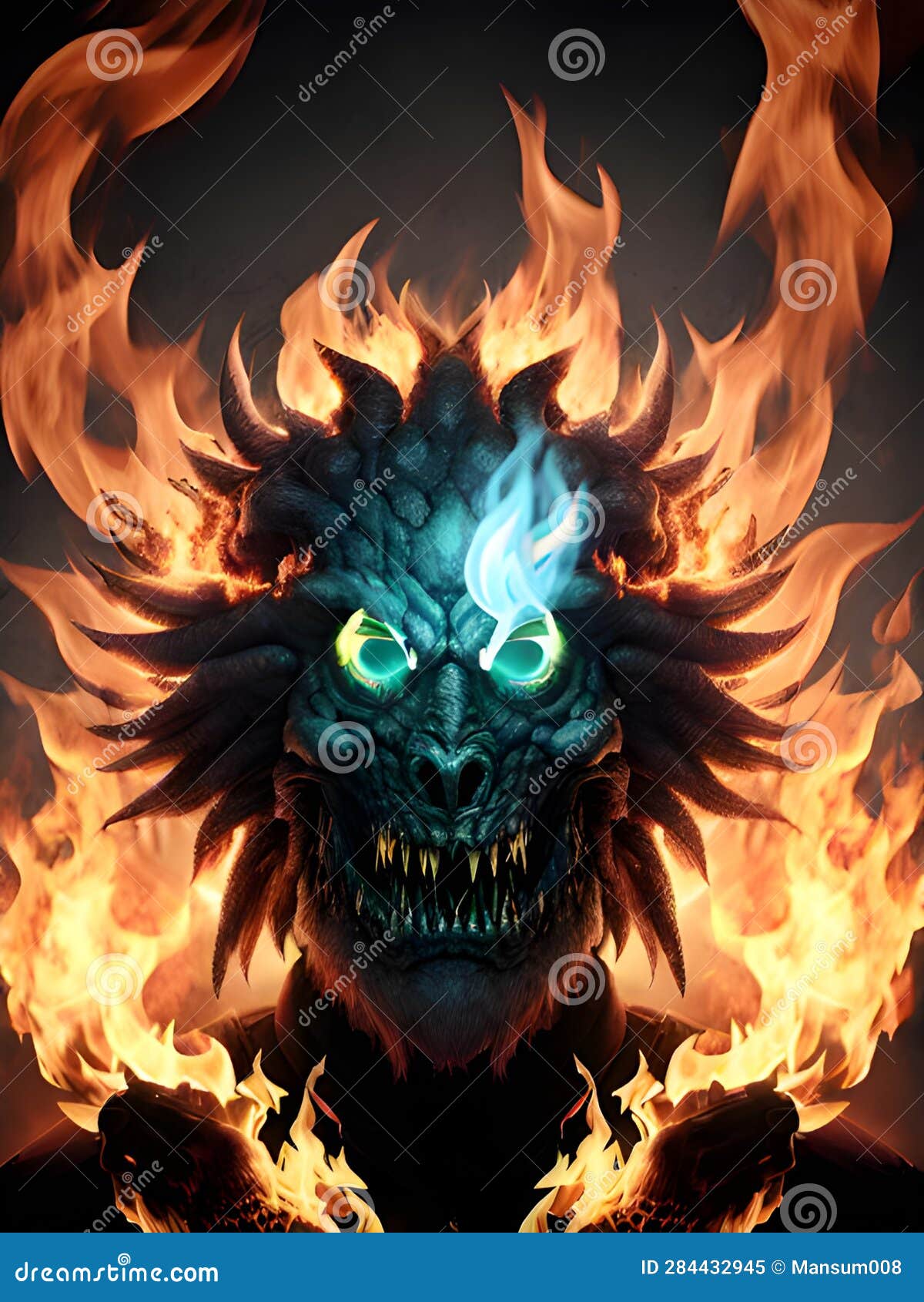Monster with Burning Fire in the Hell, AI Generated Stock Illustration ...