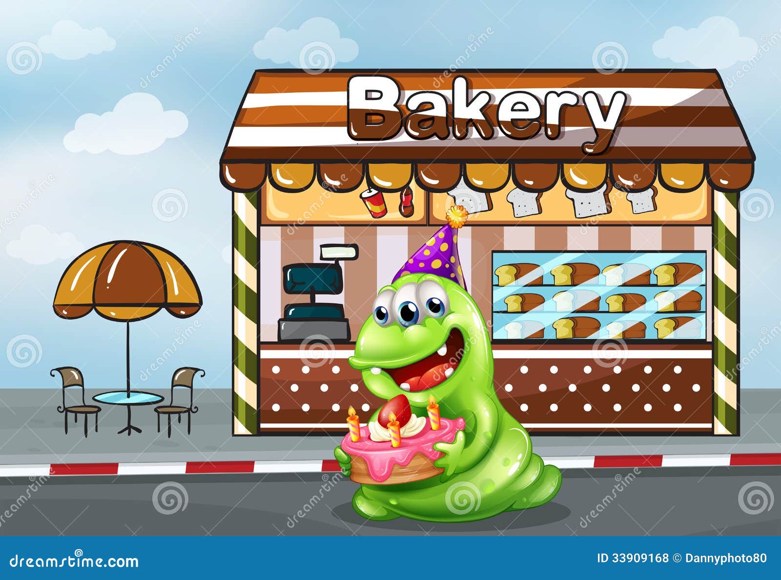 A Monster with a Cake Near the Bakery Stock Vector - Illustration of ...
