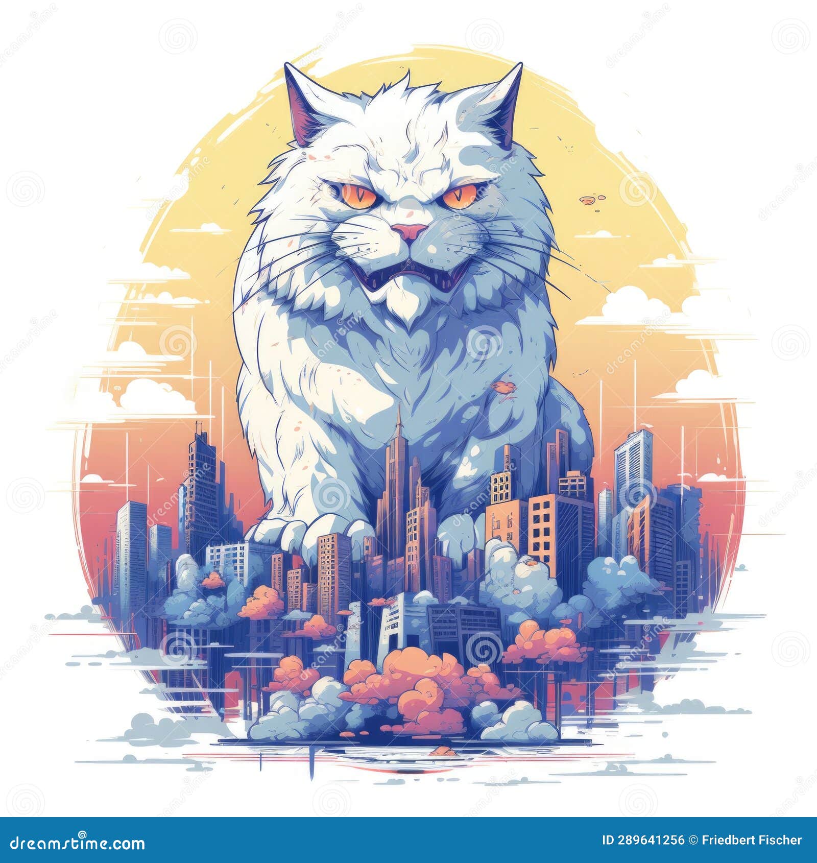 A Monster Cat Towering Over A City. Stock Illustration | CartoonDealer ...
