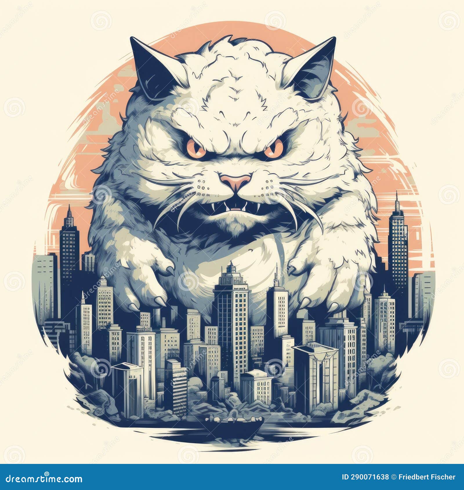 A Monster Cat Towering Over a City. Stock Photo - Image of white ...