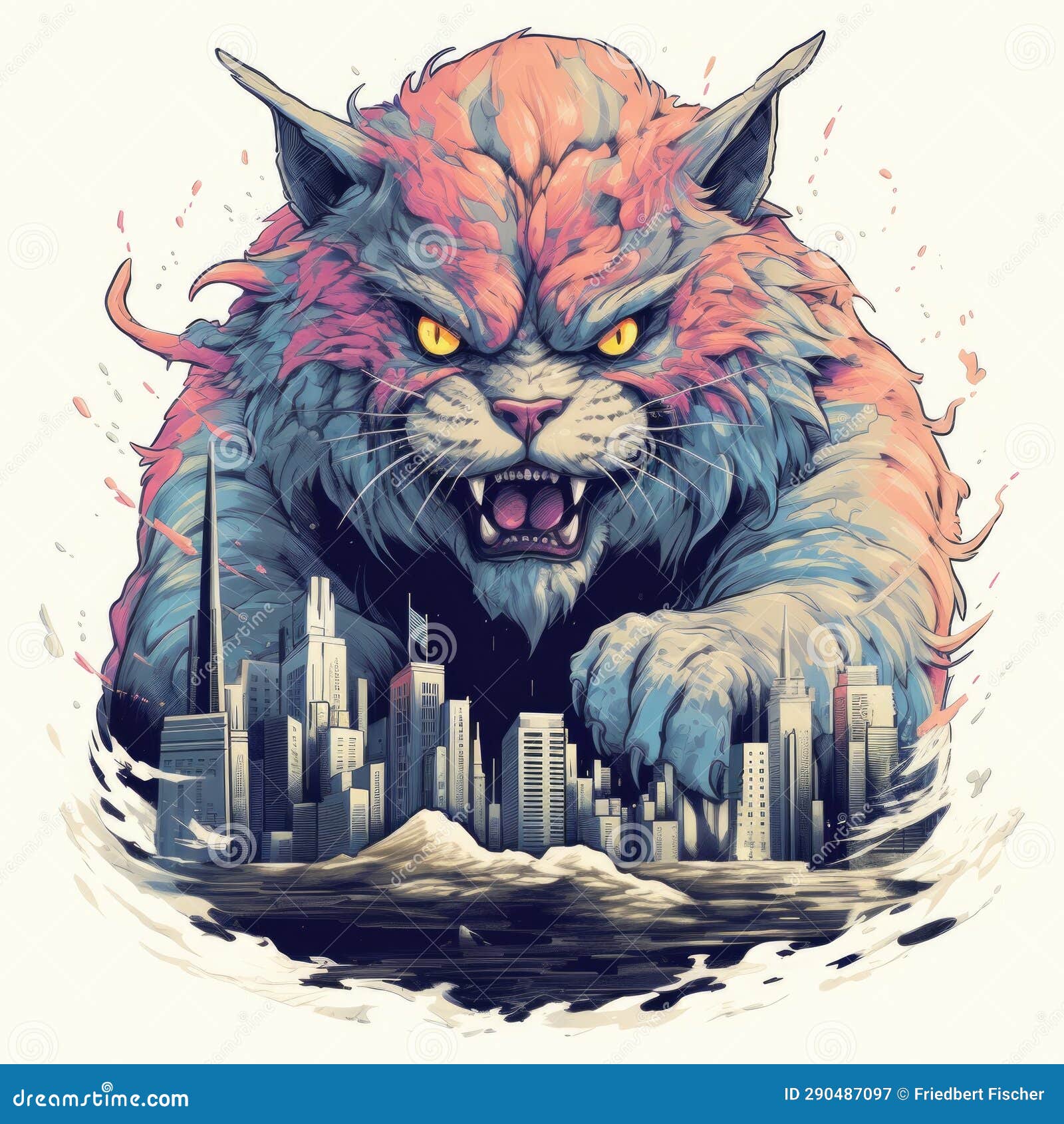 A Monster Cat Towering Over a City. Stock Image - Image of danger, pets ...