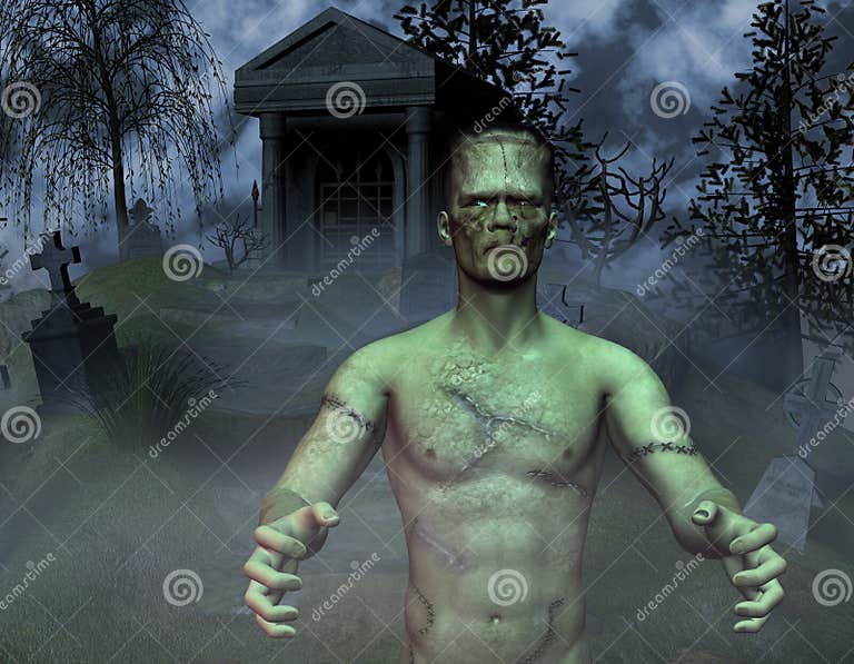 Monster in a cemetery stock illustration. Illustration of inhuman ...