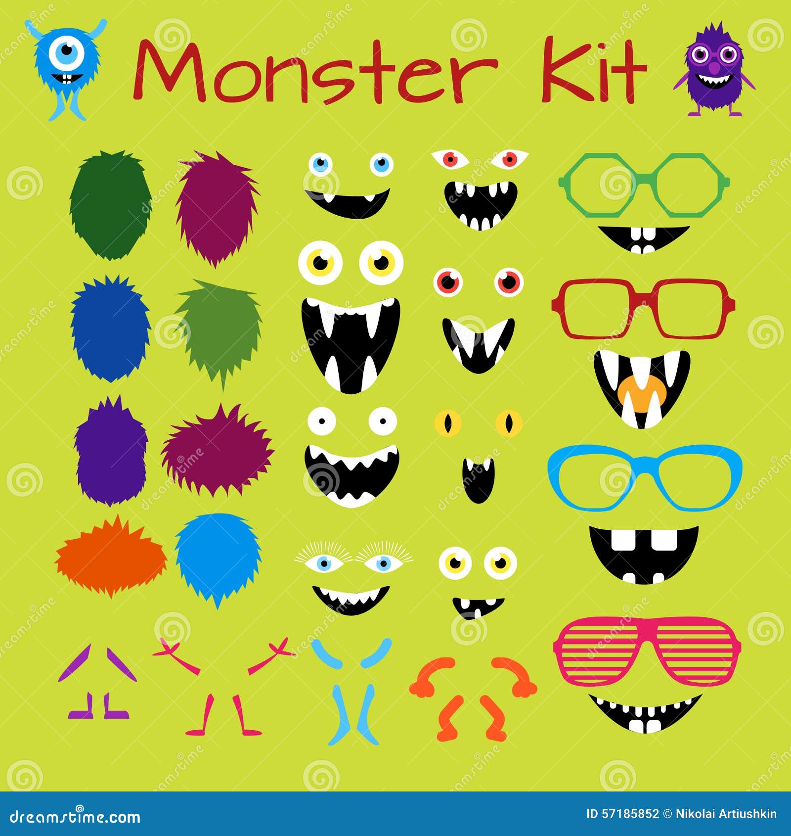 Monster and Character Creation Kit Stock Vector - Illustration of funky ...