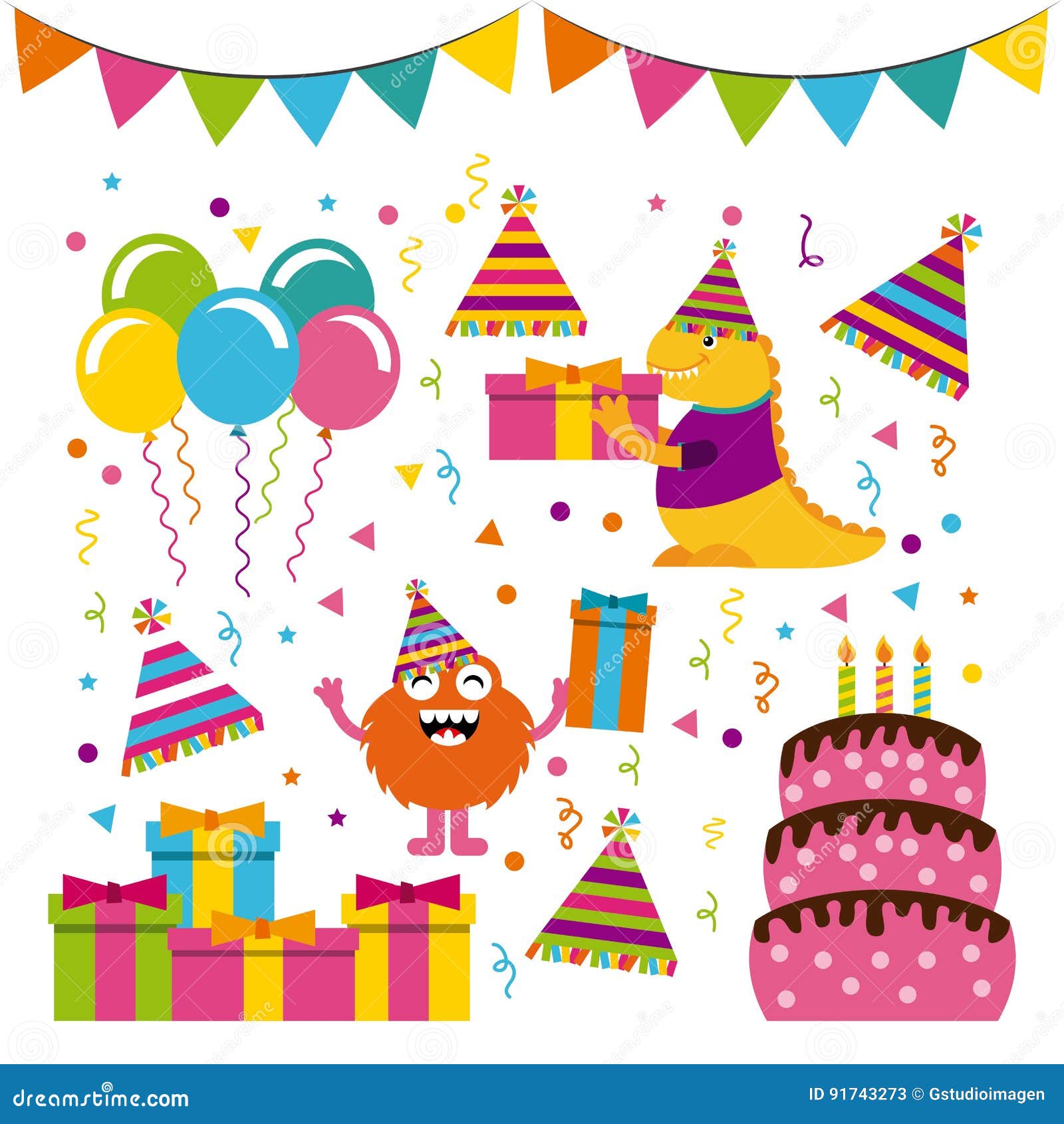 Monster Characters in Birthday Party Stock Vector - Illustration of ...