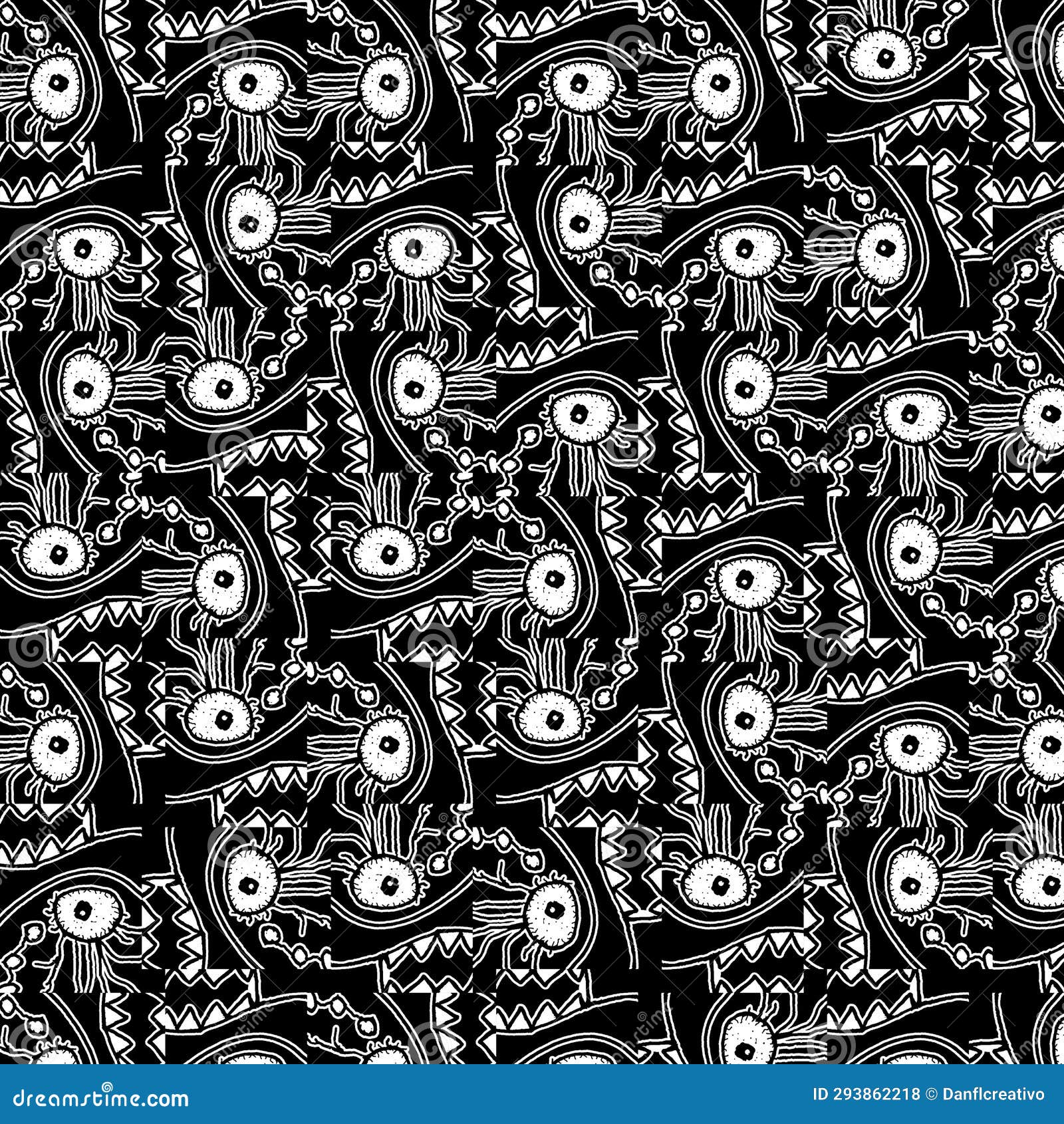 Monster Close Up Motif Pattern Stock Illustration - Illustration of ...