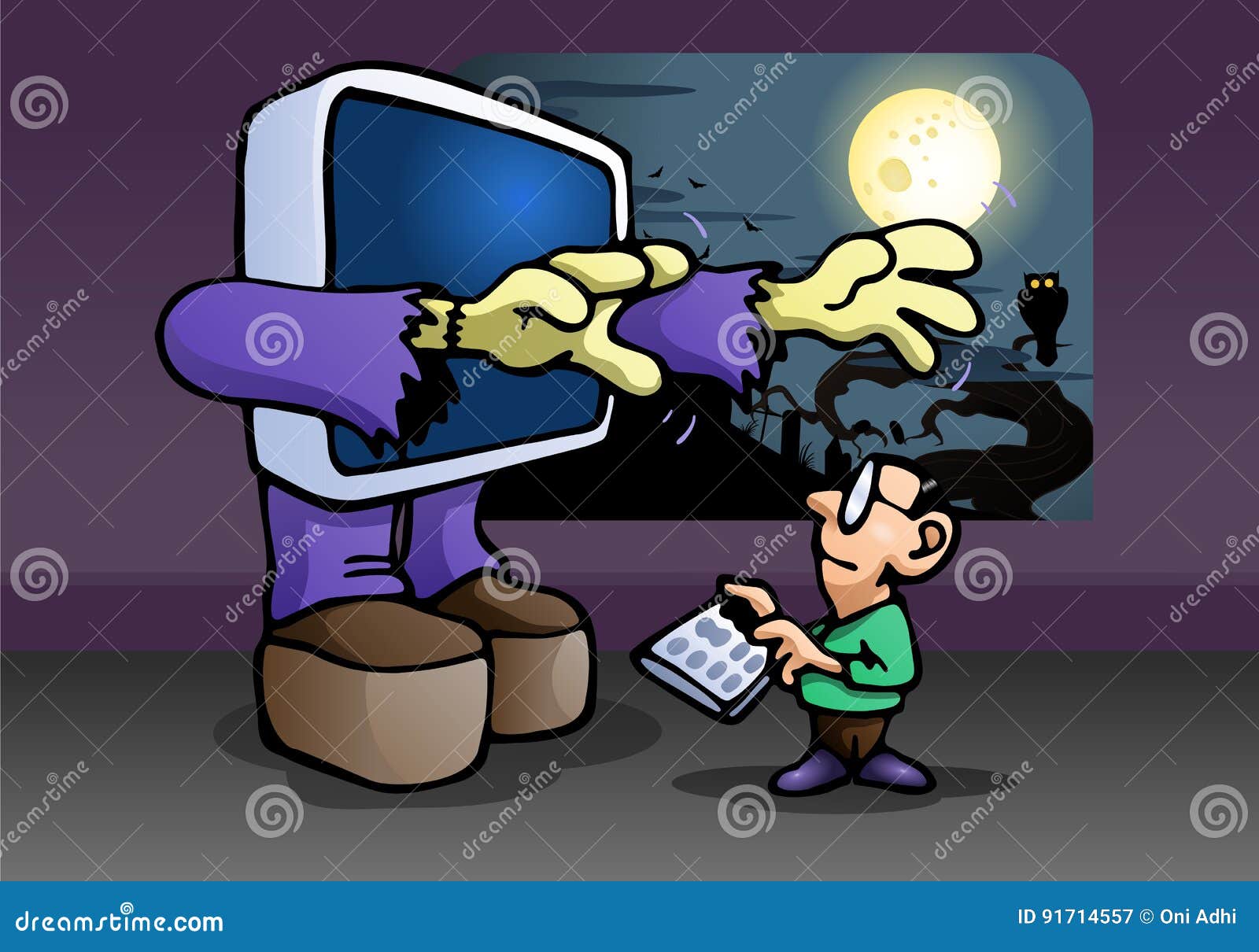 Monster Computer Attack Kid Stock Illustration - Illustration of ...