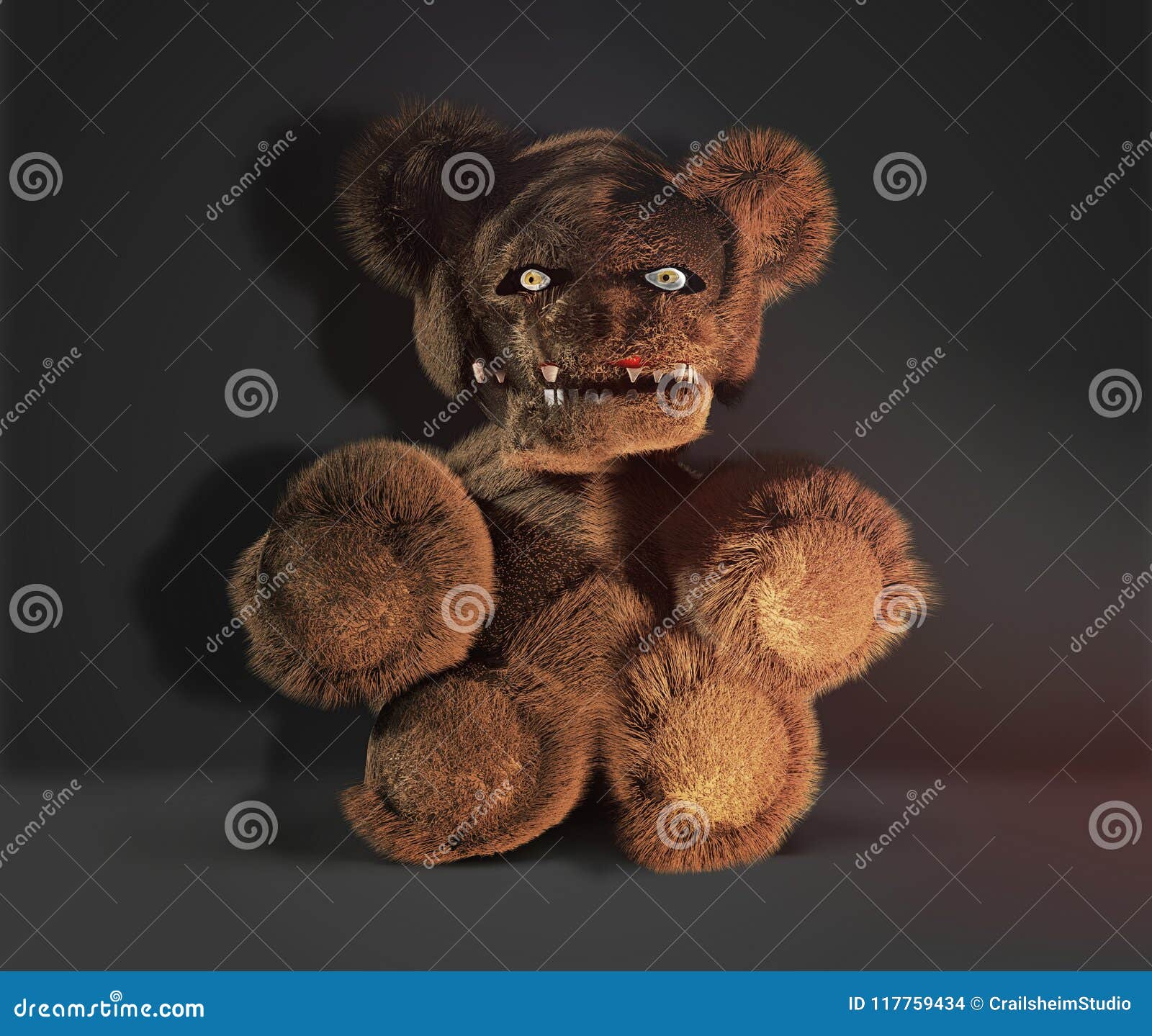 Monster Demon Horror Evil Teddy Bear 3d Rendering Stock Illustration ...