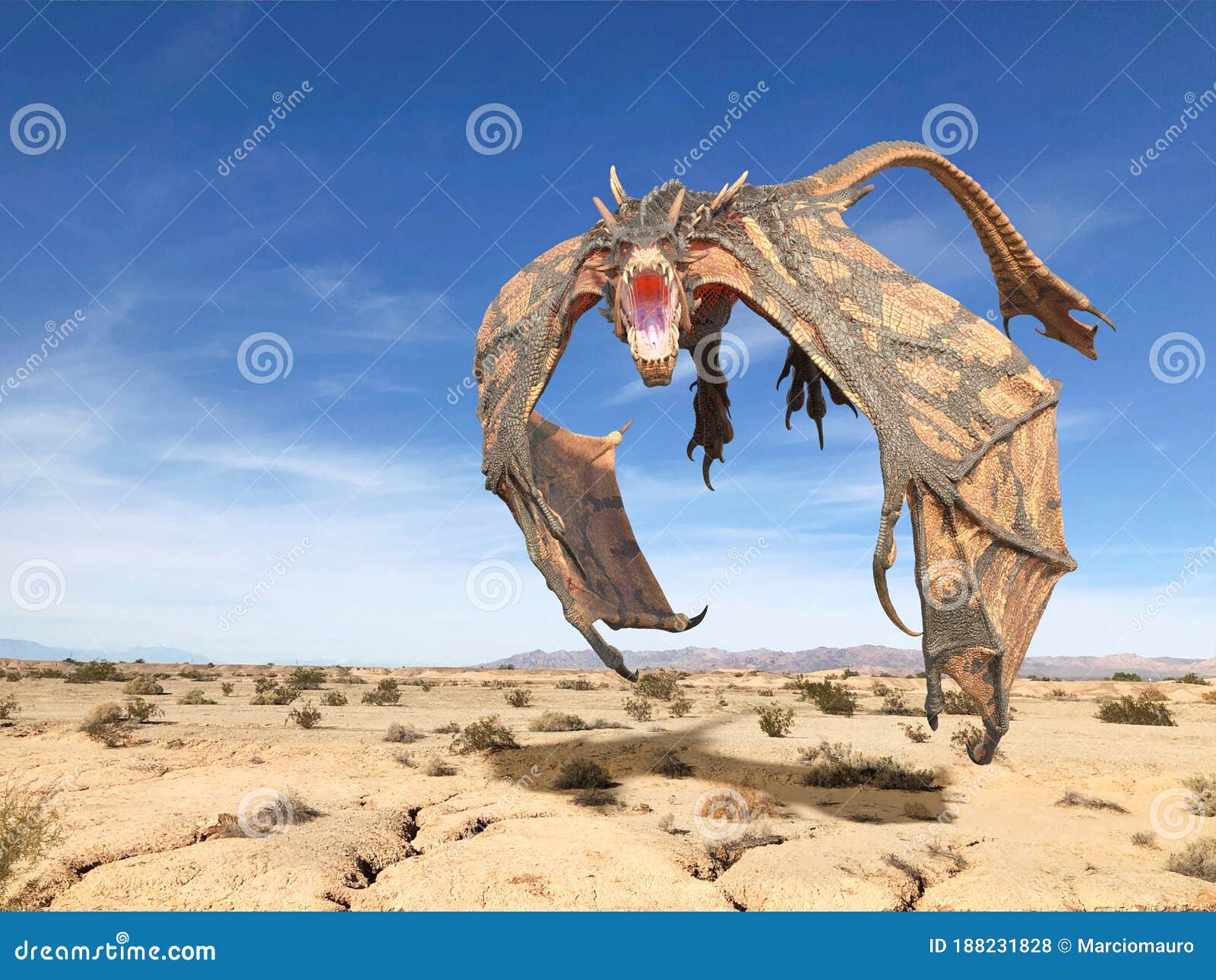 Monster Dragon is Attacking on Desert Stock Illustration - Illustration ...