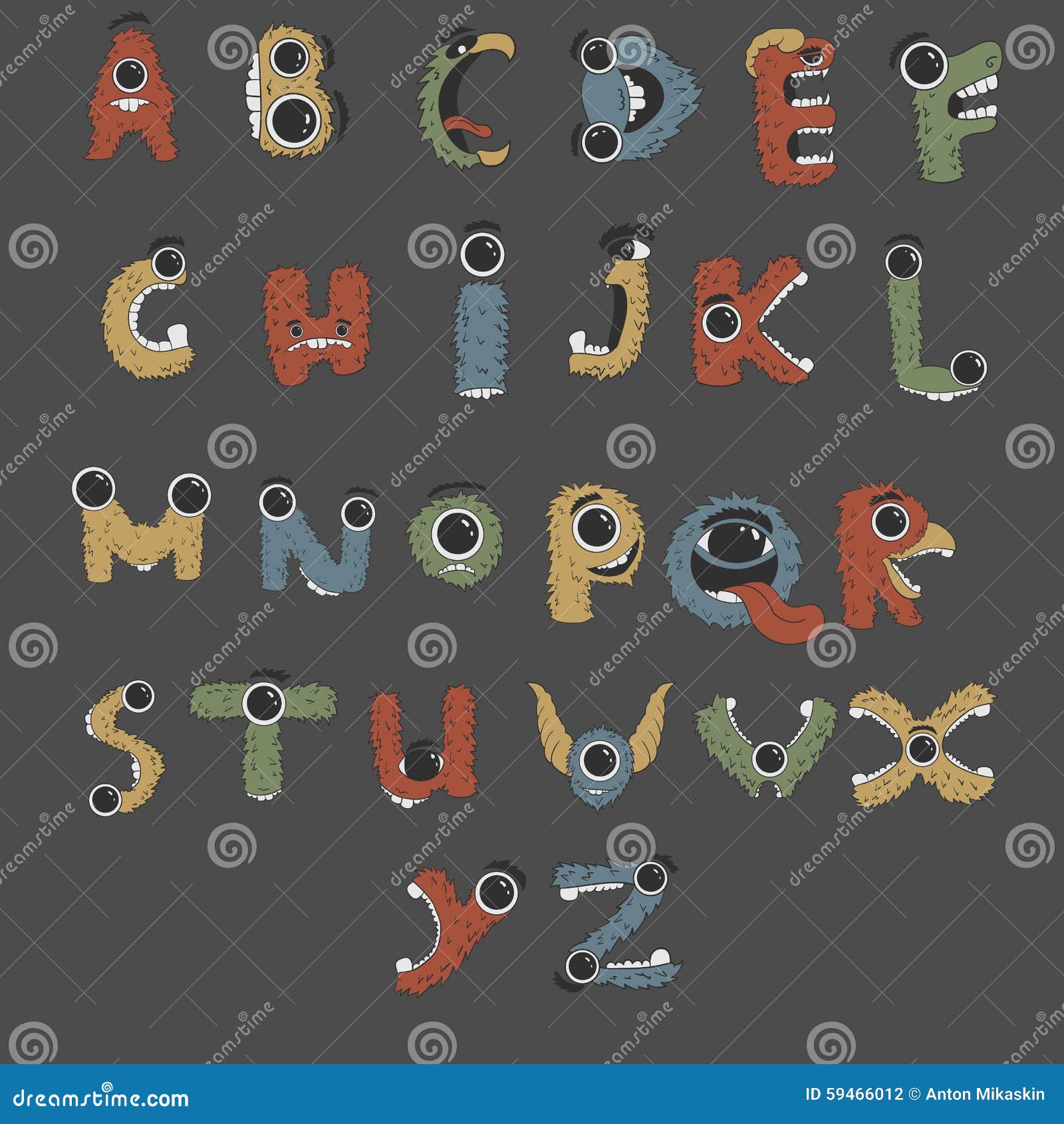 Monster English Alphabet Shaped As Monsters Stock Vector - Illustration ...
