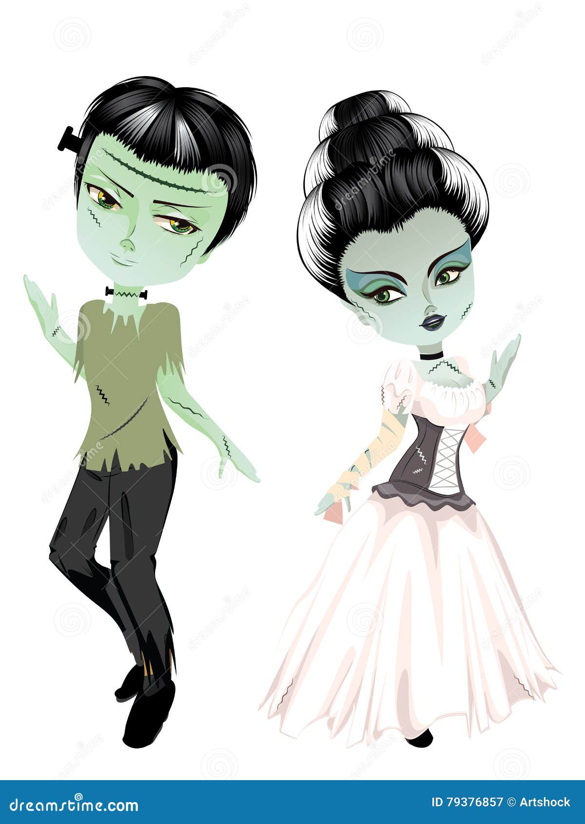 Monster Frankenstein with Bride Stock Illustration - Illustration of ...