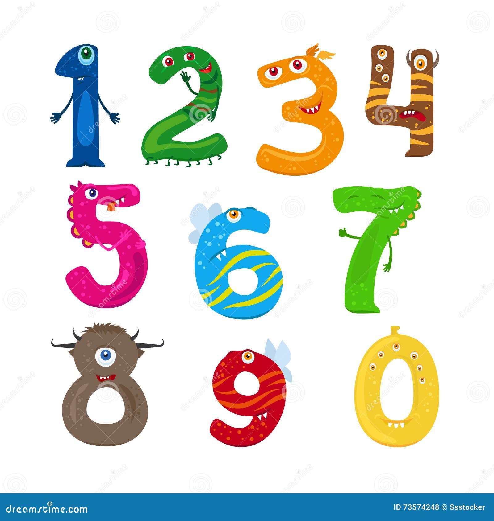 Monster funny numbers stock vector. Illustration of isolated - 73574248
