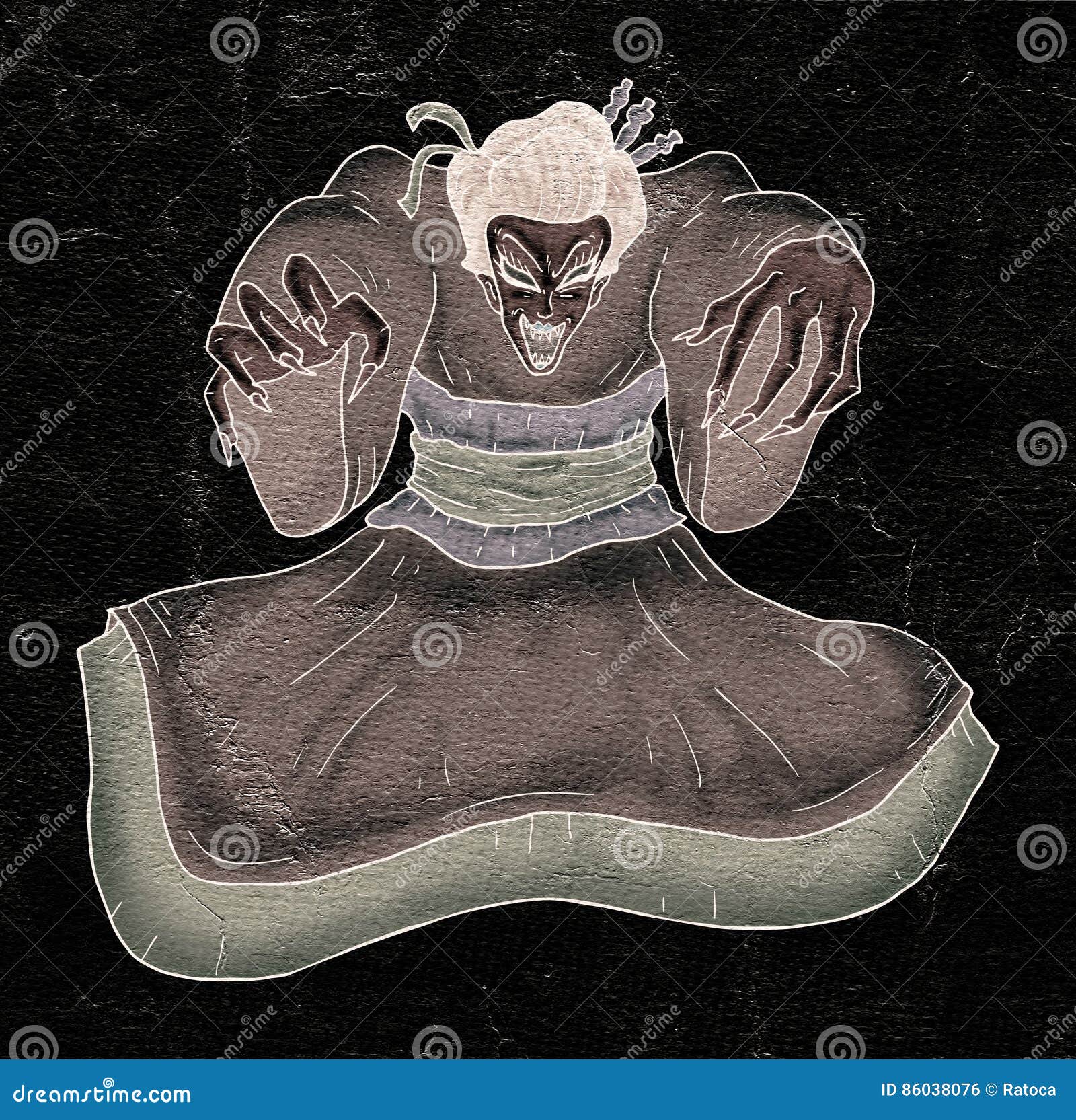 Monster geisha hand draw stock illustration. Illustration of death ...