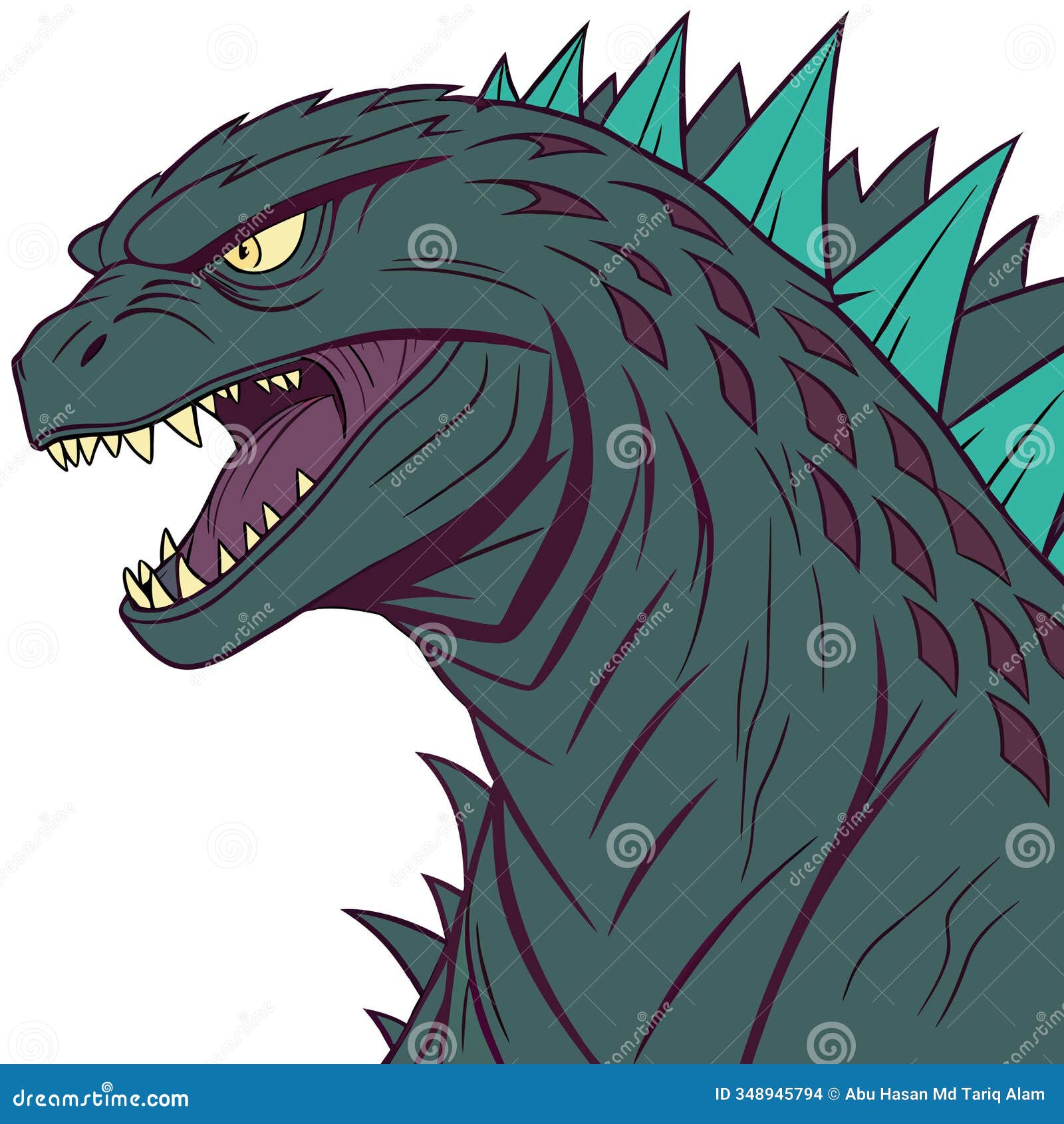 Monster Godzilla, with Its Menacing Teeth and Sharp Dorsal Fins Stock ...