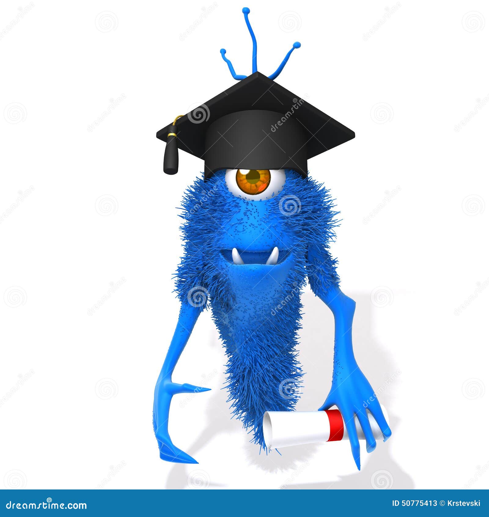 Monster With Graduation Cap And Diploma 3d Illustration Royalty-Free ...
